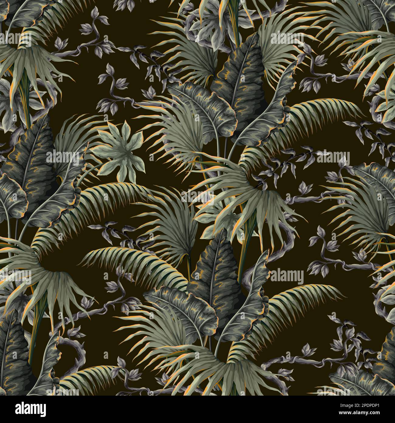 Seamless pattern with jungle plants and leaves in victorian style ...