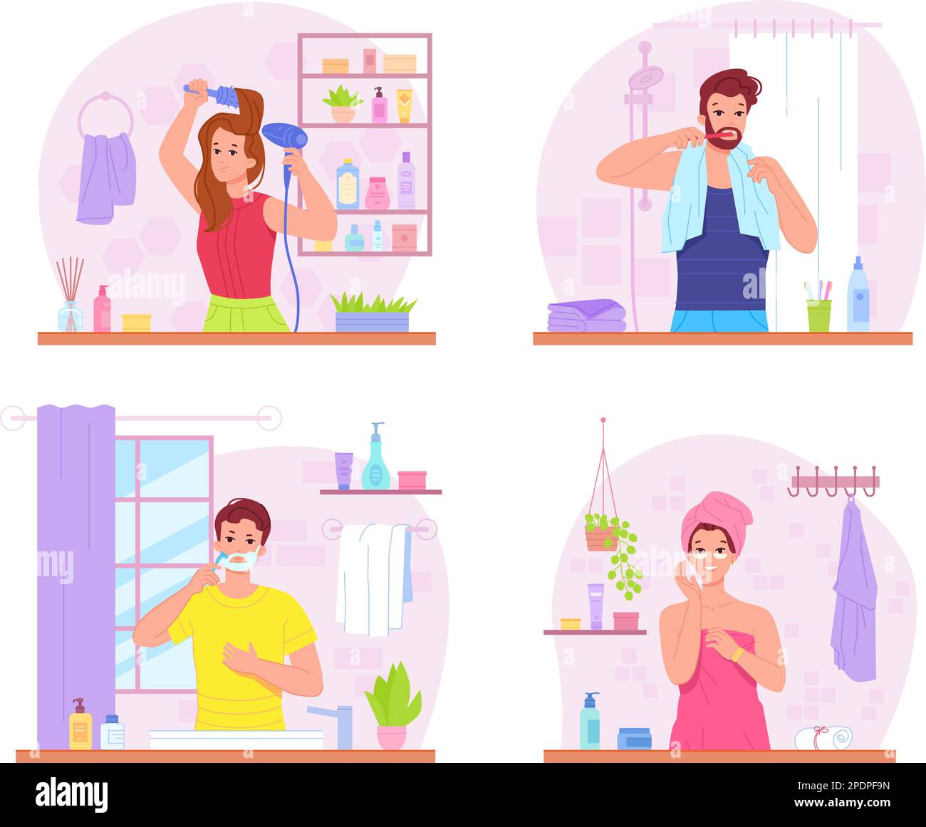 People everyday hygiene. Morning skincare lifestyle, oral dental care ...