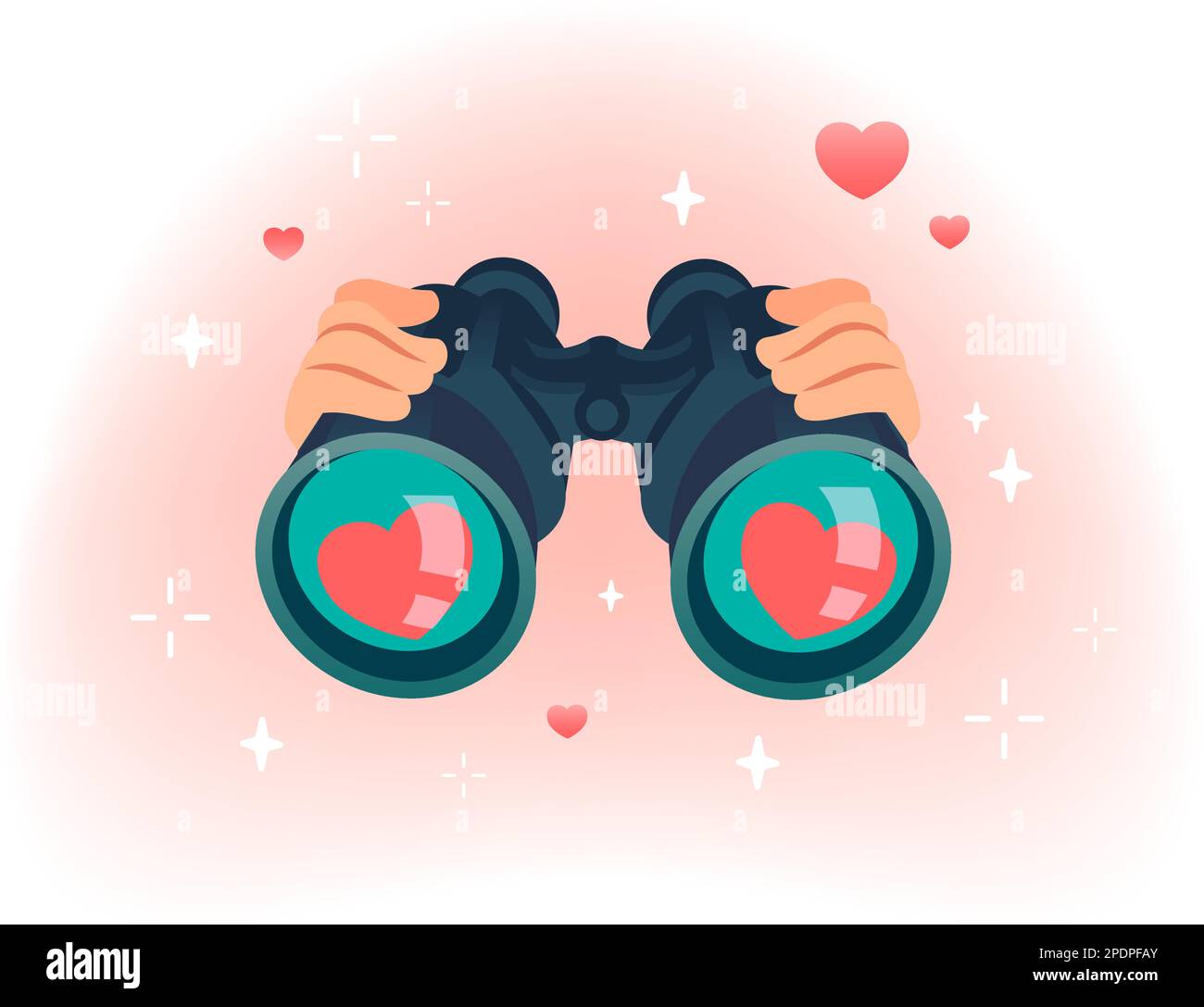 Binocular search love. Man hands holding binoculars glasses and looking ...