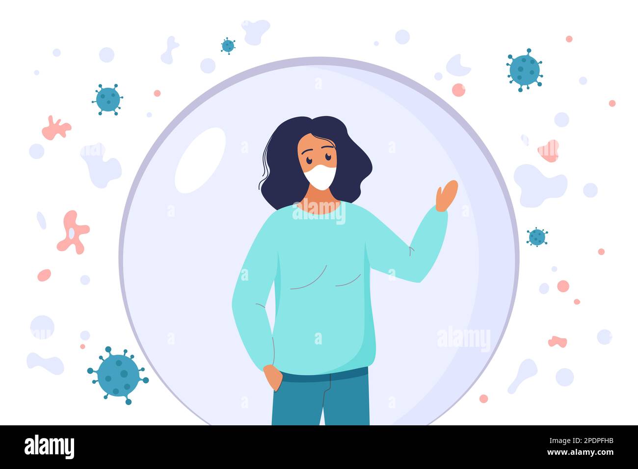 Woman in protection bubble vector illustration. Cartoon female ...