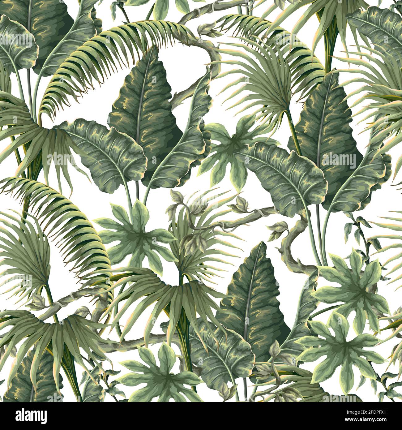 Seamless pattern with jungle plants and leaves in victorian style ...