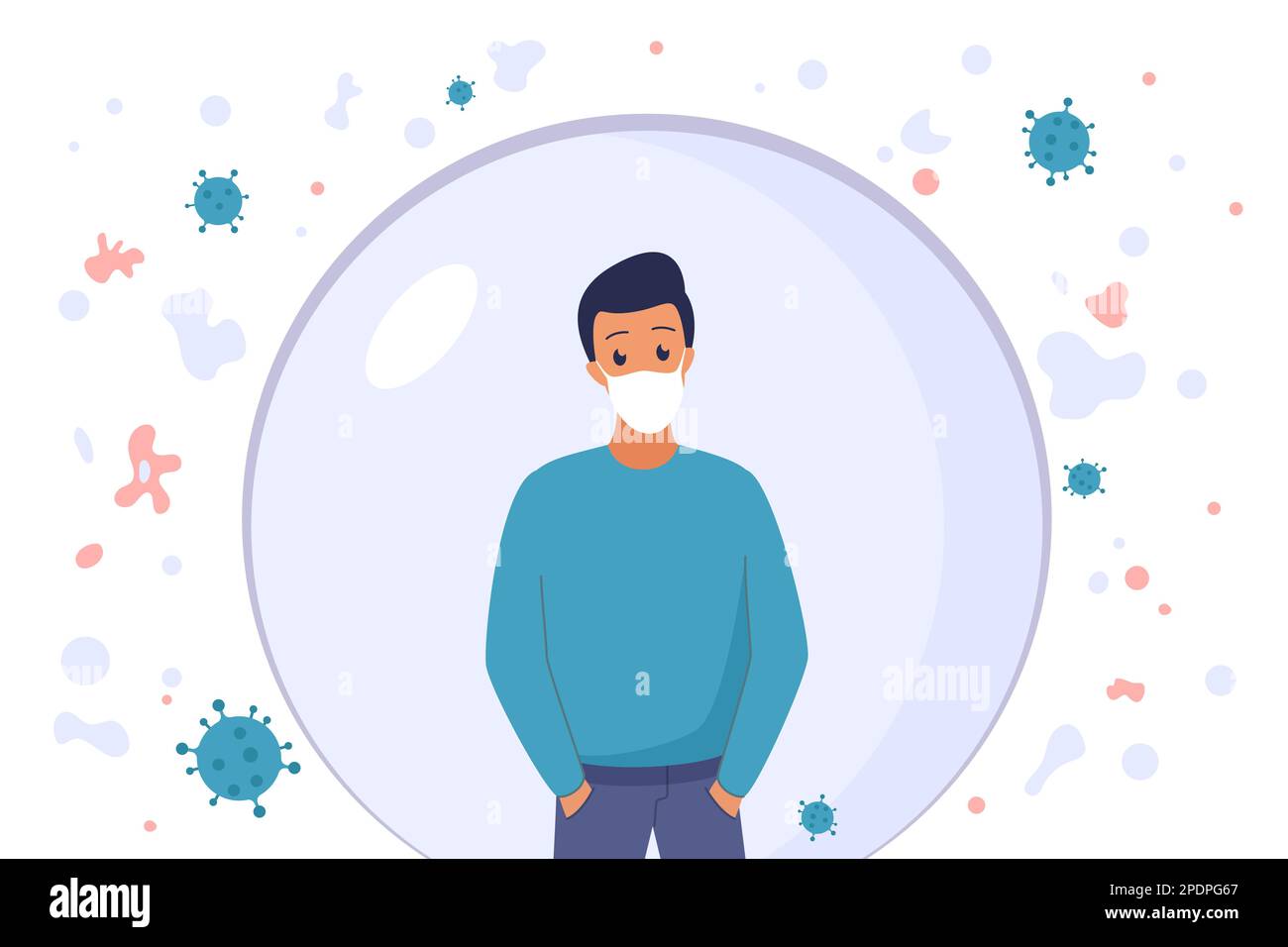 Man in protection bubble vector illustration. Cartoon male character ...