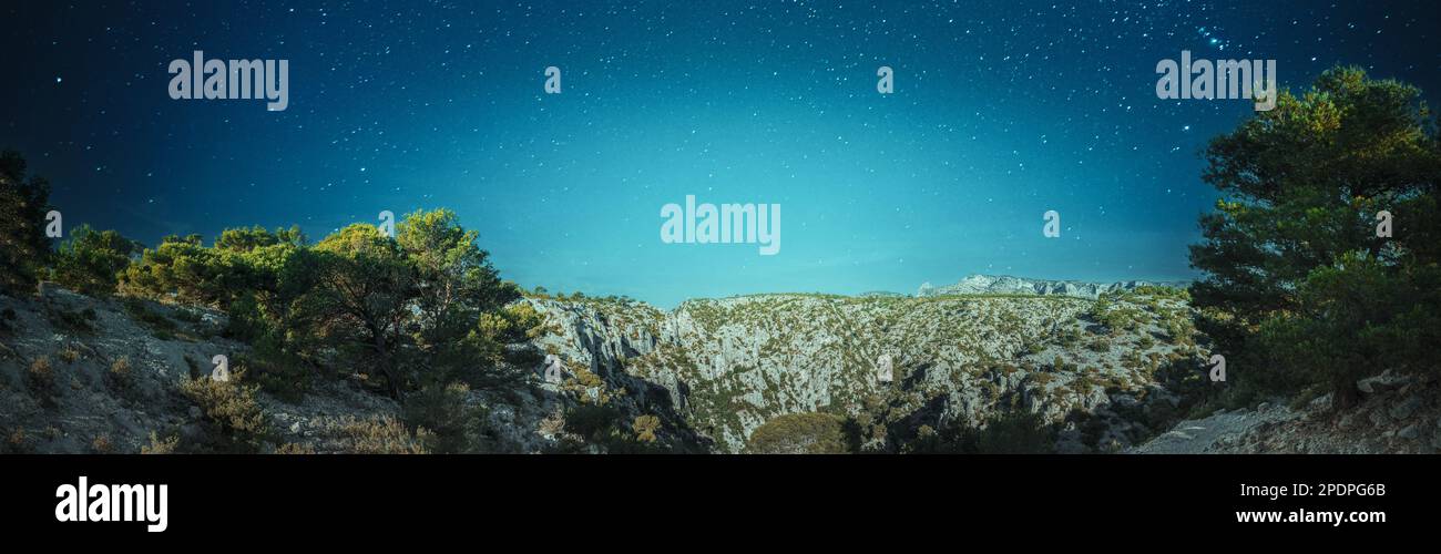 starry sky night sky above night Panorama of summer nature of Calanques ...