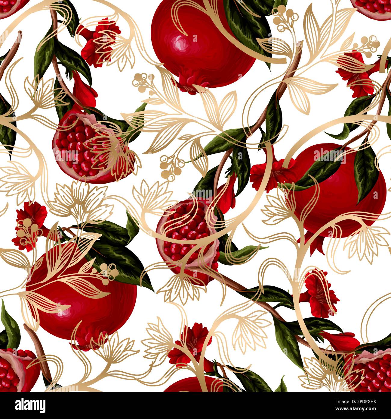 Gold pomegranate pattern Stock Vector Images - Alamy