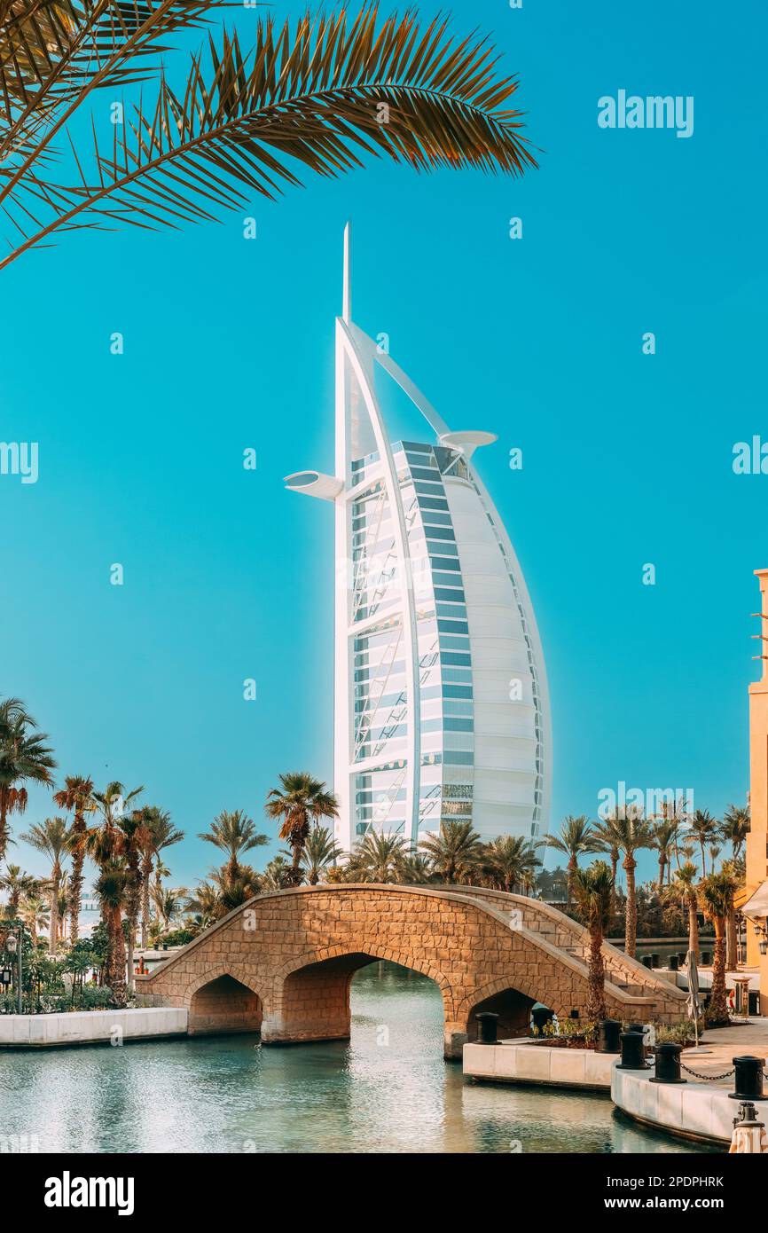 View of Hotel Burj Al Arab, Tower of the Arabs is luxury hotel located ...