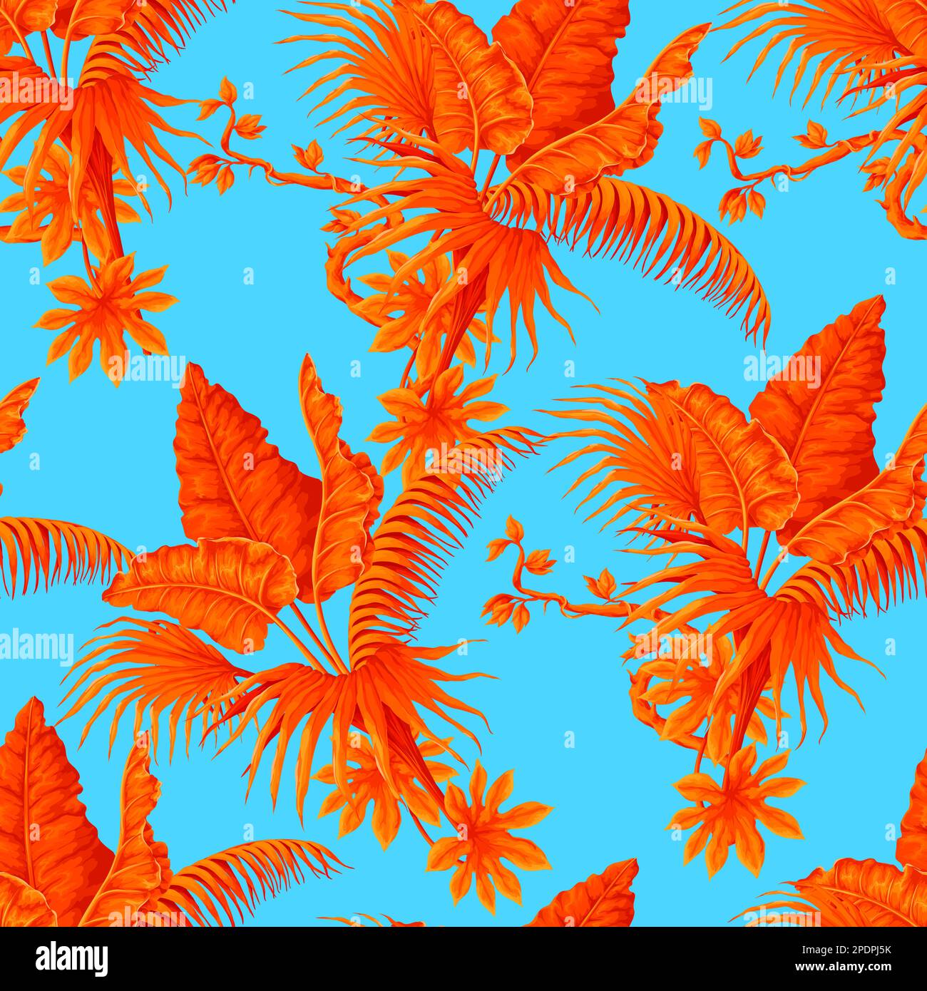 Vivid seamless pattern with jungle plants and leaves in victorian style ...