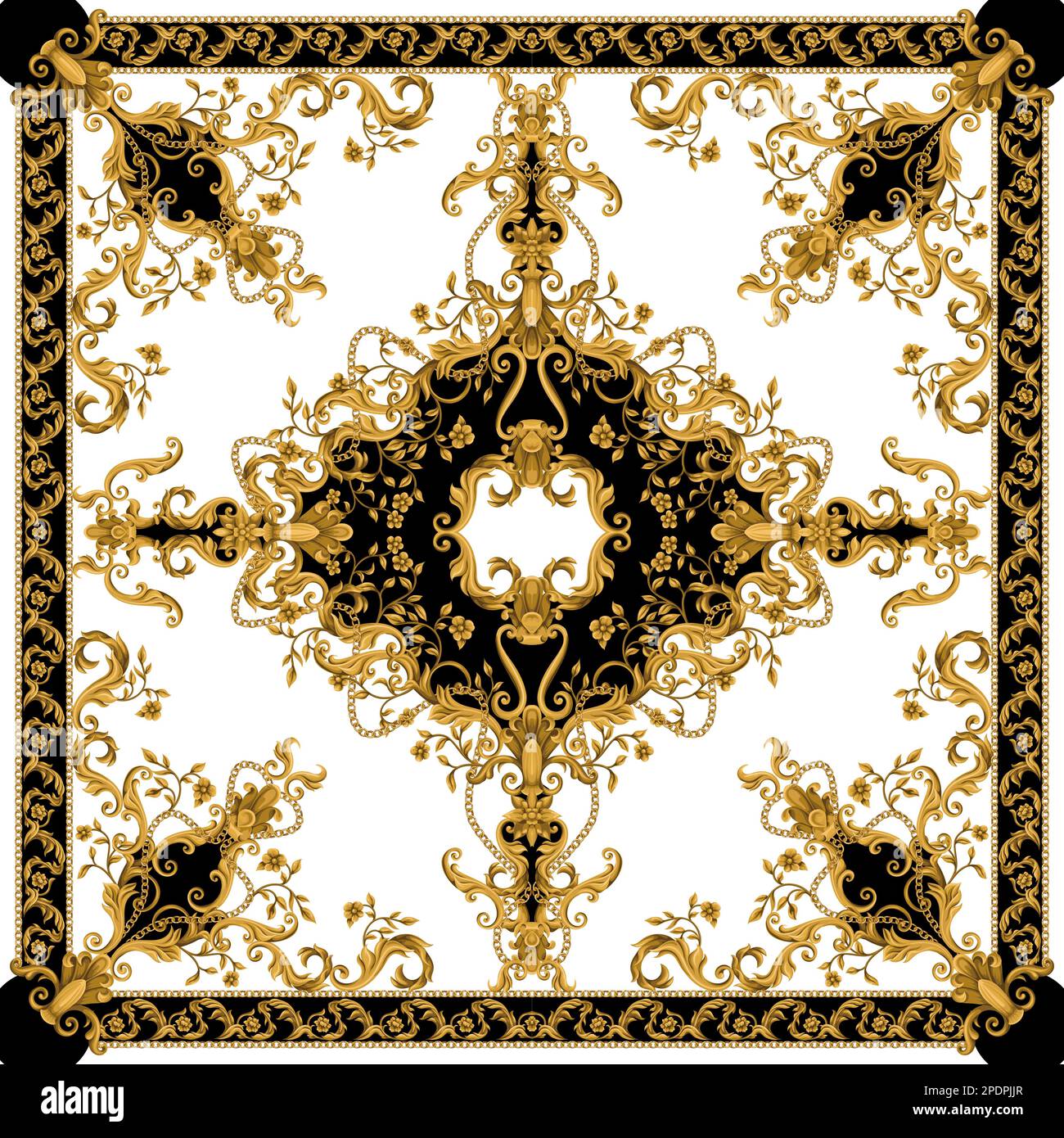 Design scarf with gold baroque elements. Vector Stock Vector Image ...