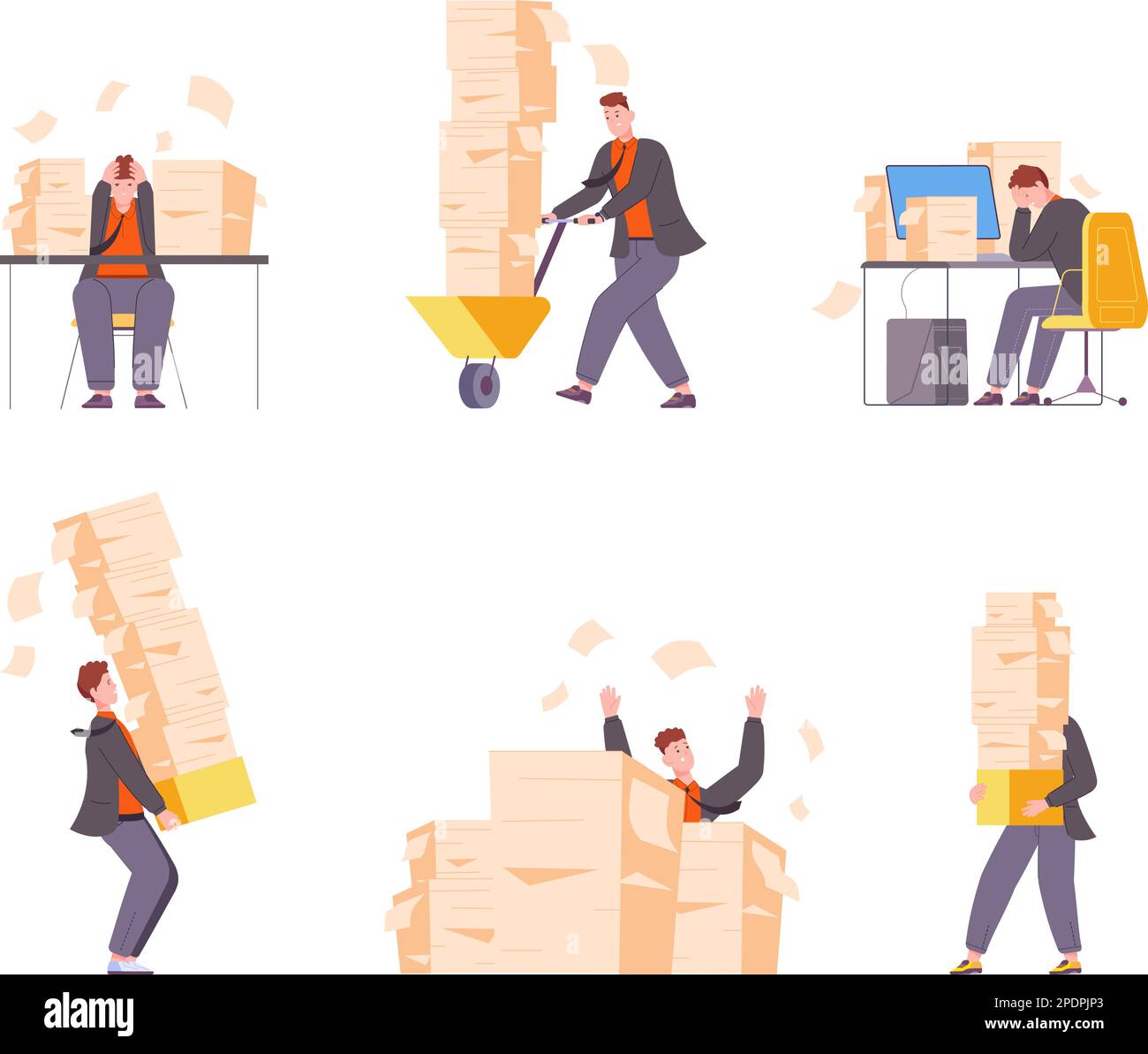 Paper workload. Frustrated businessman with stack photocopy document ...