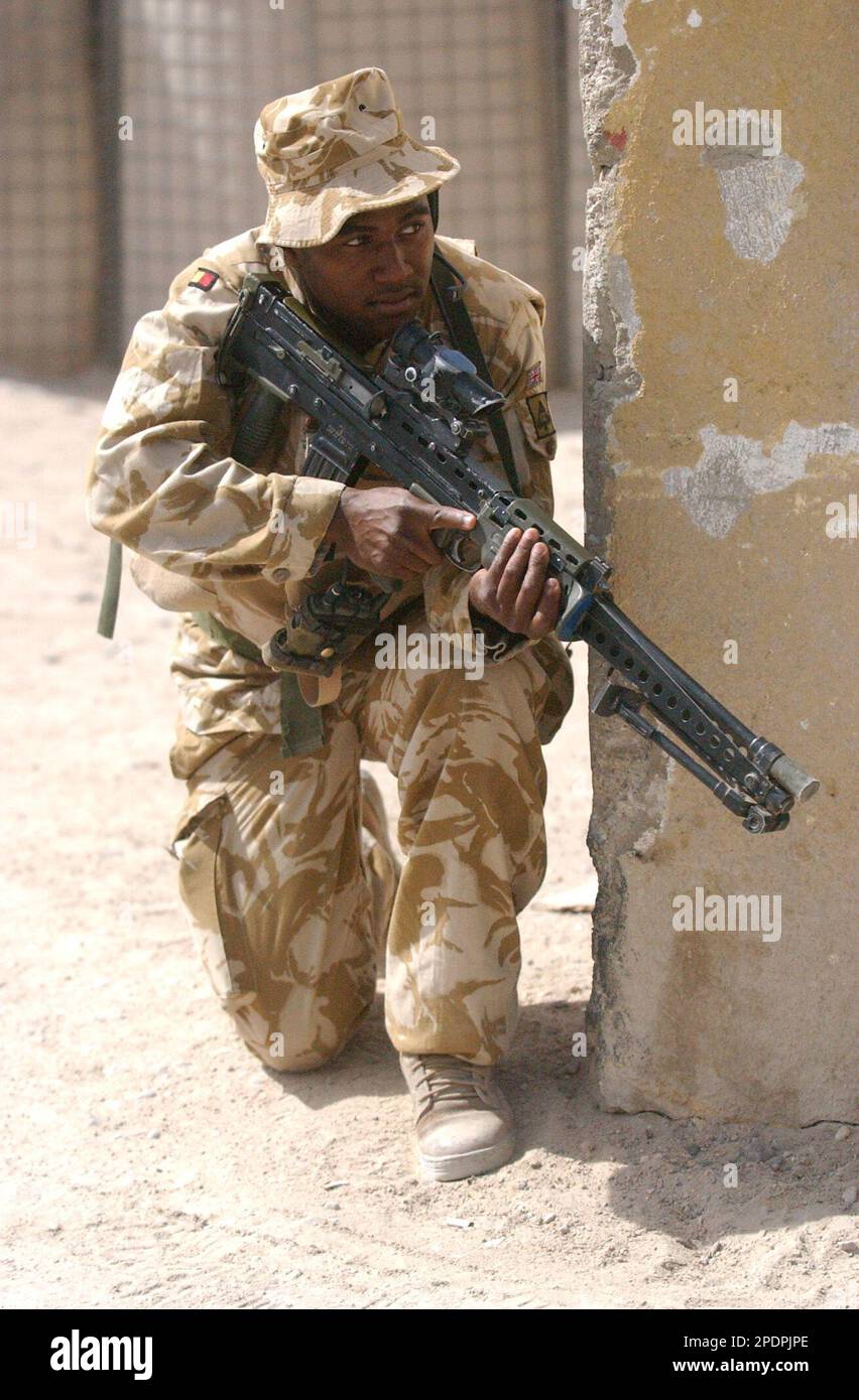 A British soldier takes part in an exercise in Basra, Iraq, during a ...