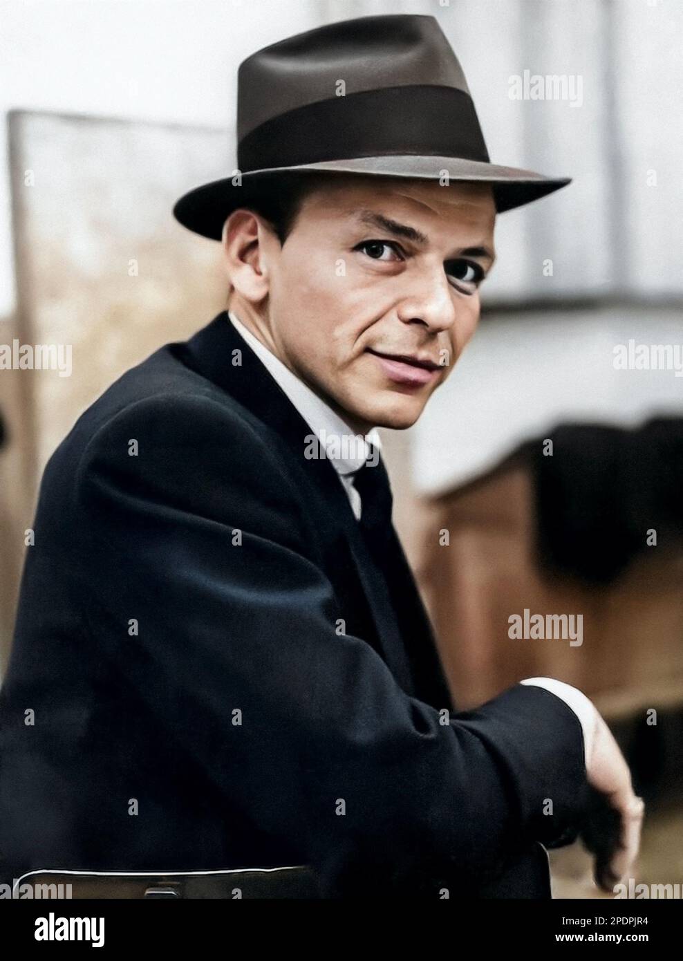Frank Sinatra (1957 studio portrait close-up) colorized Stock Photo - Alamy
