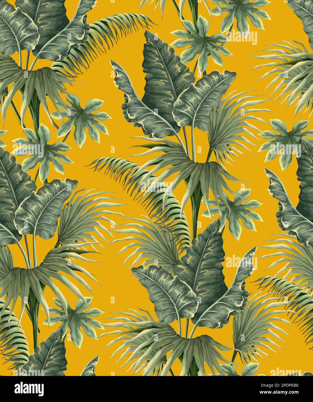 Seamless pattern with jungle plants and leaves in victorian style ...
