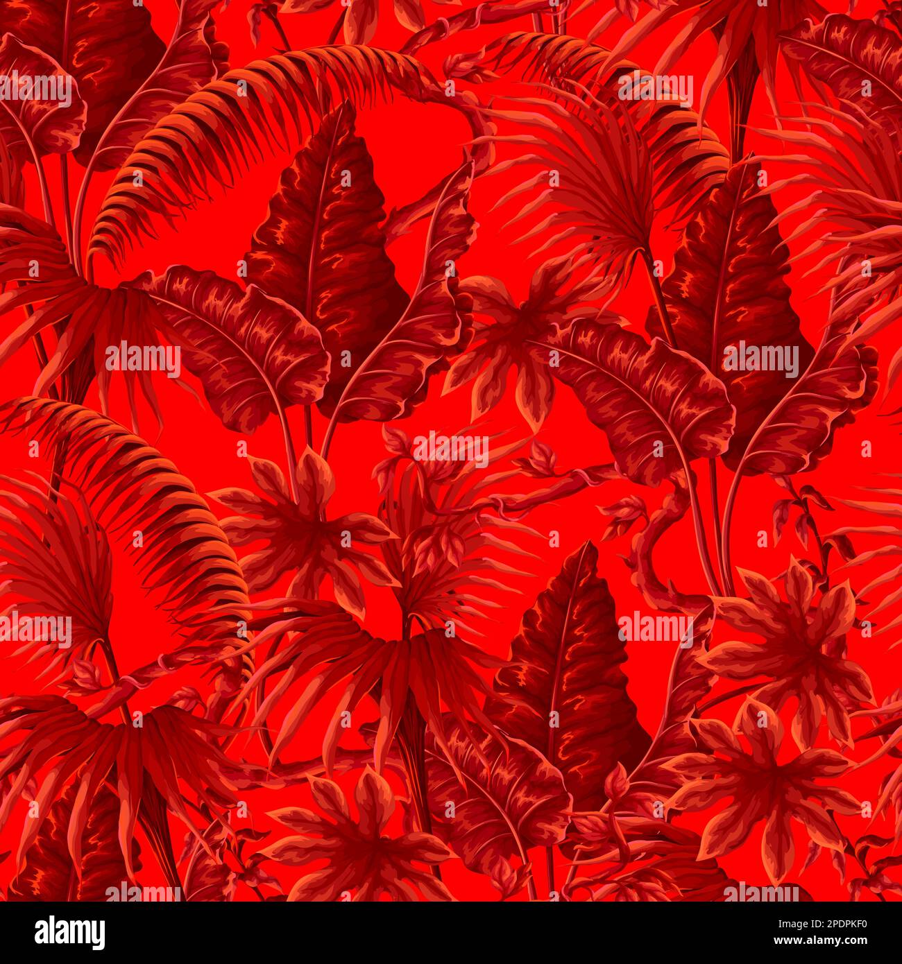 Seamless red pattern with jungle plants and leaves in victorian style ...