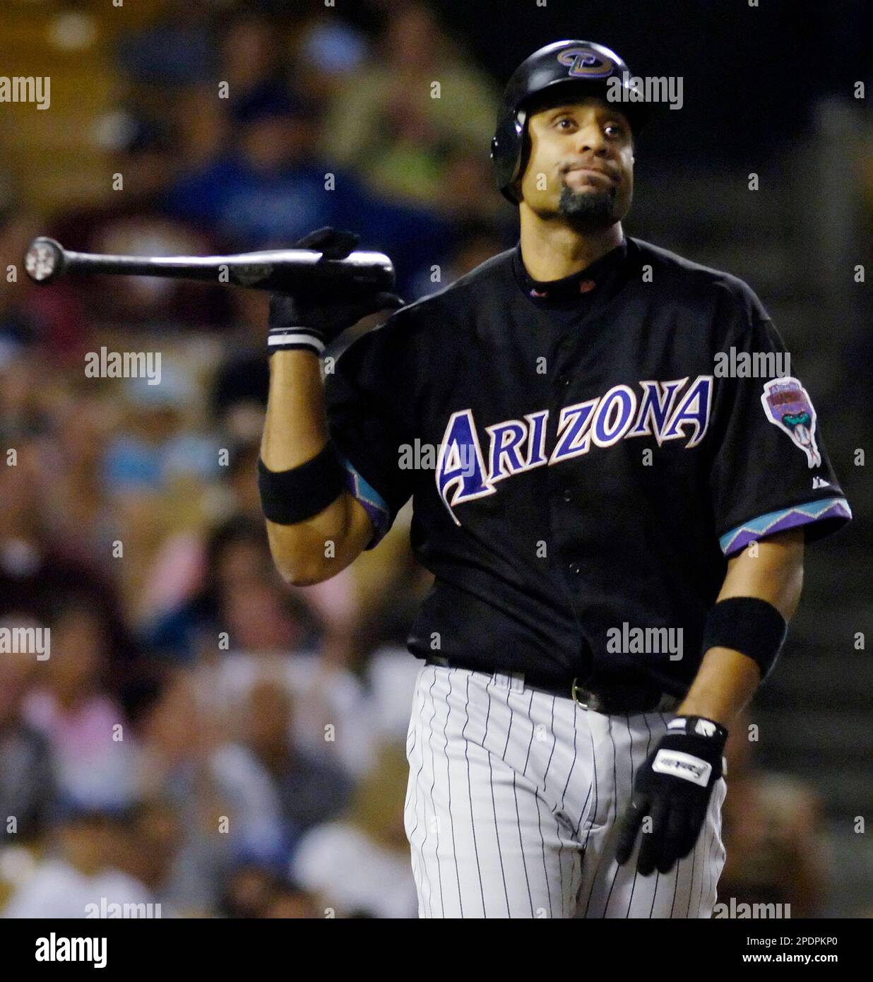 Arizona Diamondbacks' Tony Clark reacts after striking out with two ...