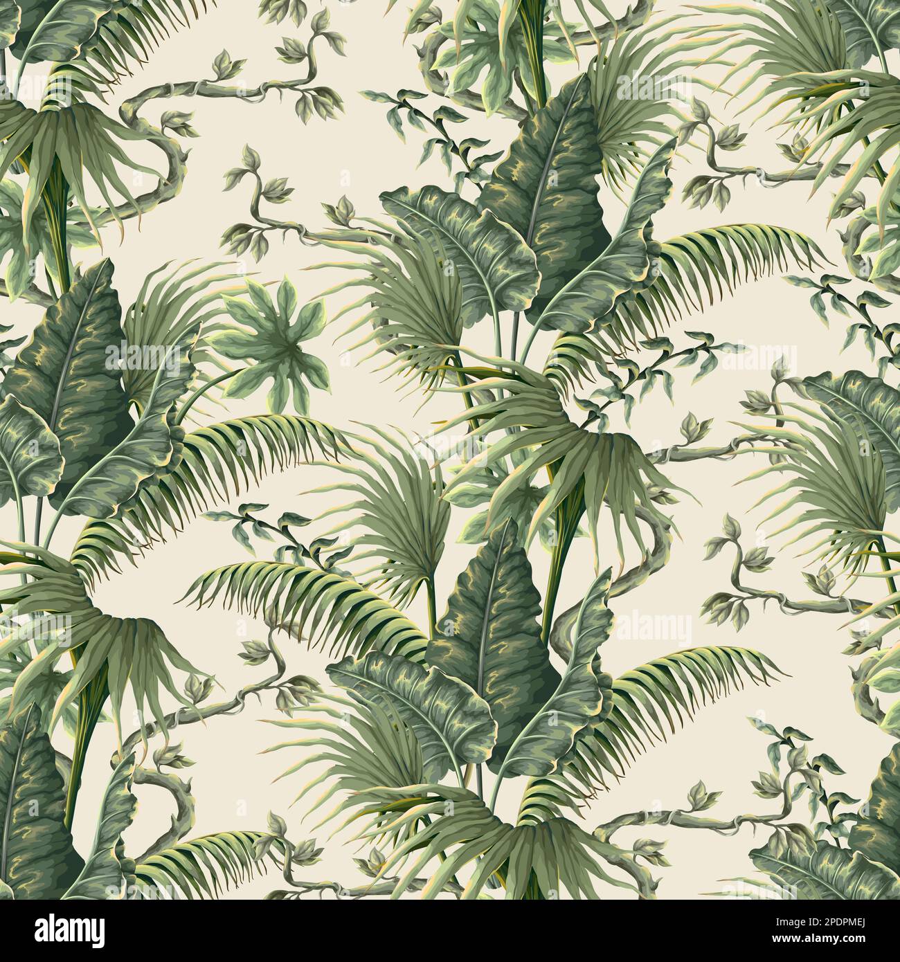 Seamless pattern with jungle plants and leaves in victorian style ...