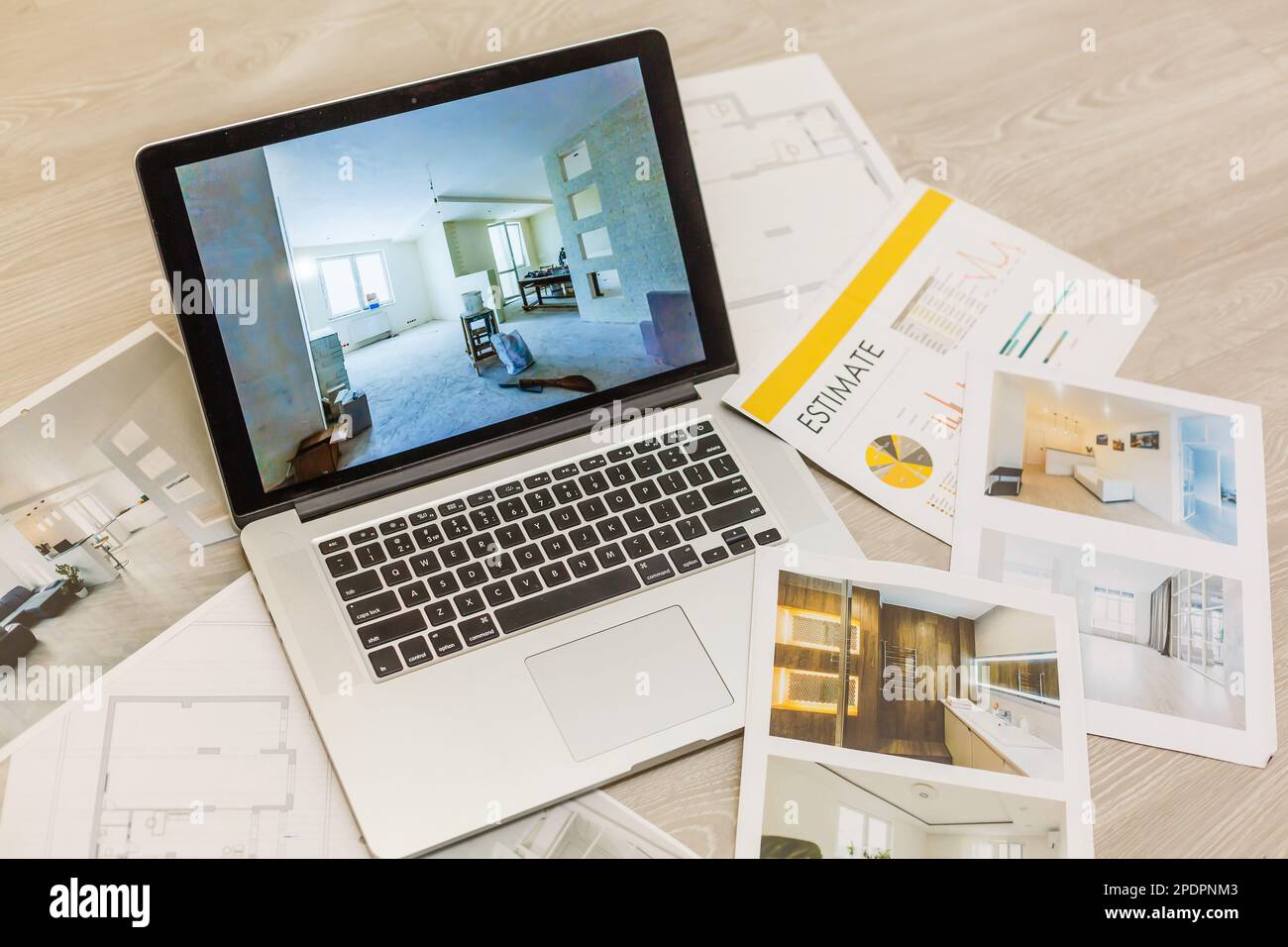 Workplace of architect - notebook, calculator, construction drawings on ...