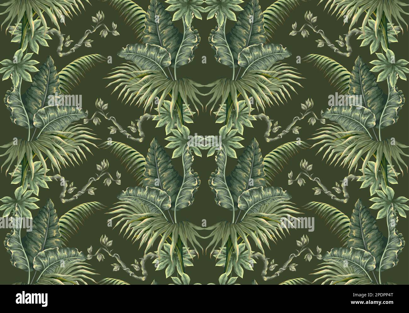 Seamless pattern with jungle plants and leaves in victorian style ...