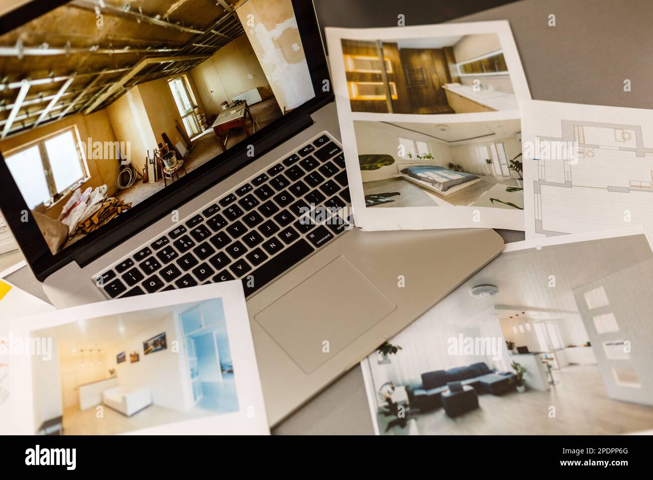 computer laptop on architectural drawing paper for construction Stock ...