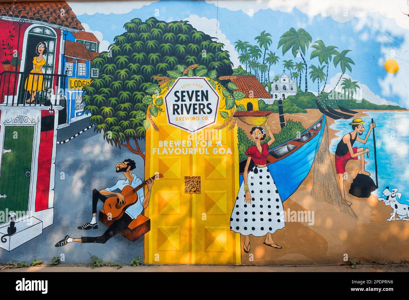 Colourful mural advertisement. Fontainhas, Panjim Goa India Stock Photo ...