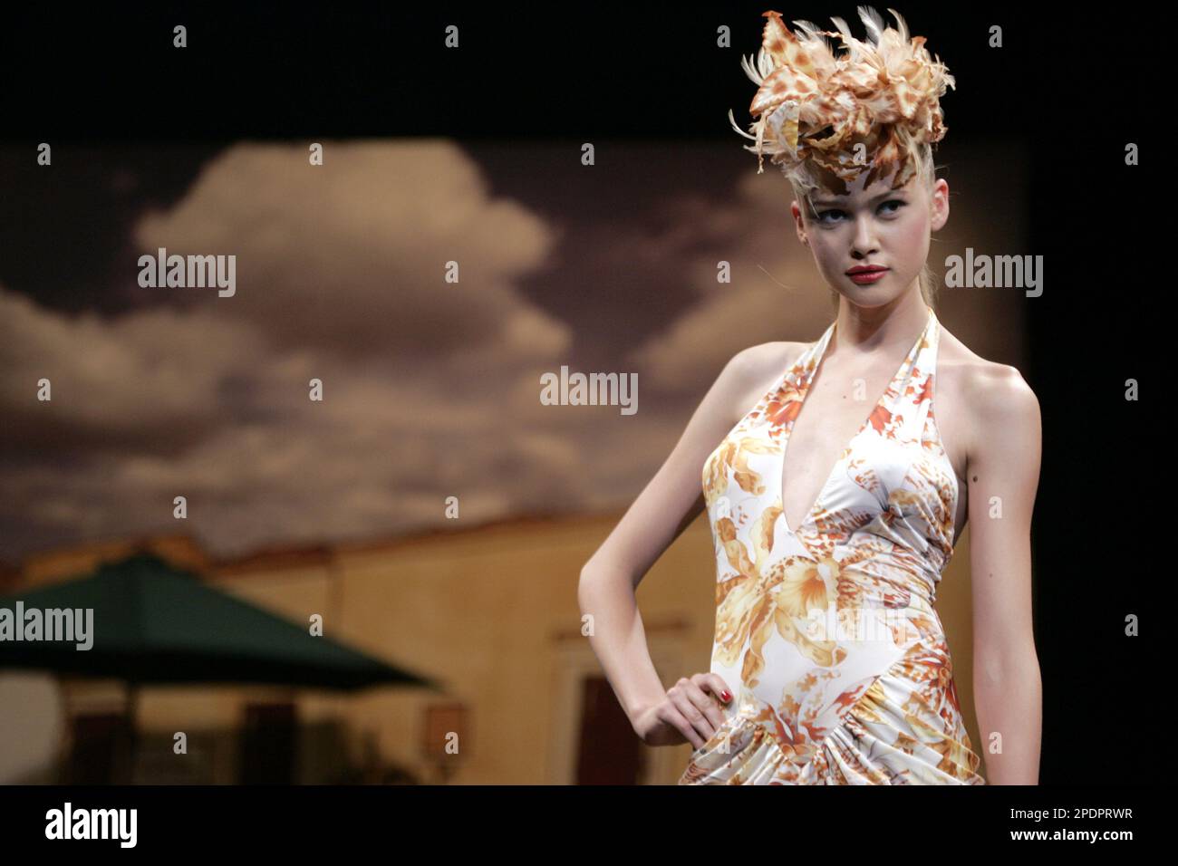 A model on parade at the Rocco Barocco fashion collection for the ...