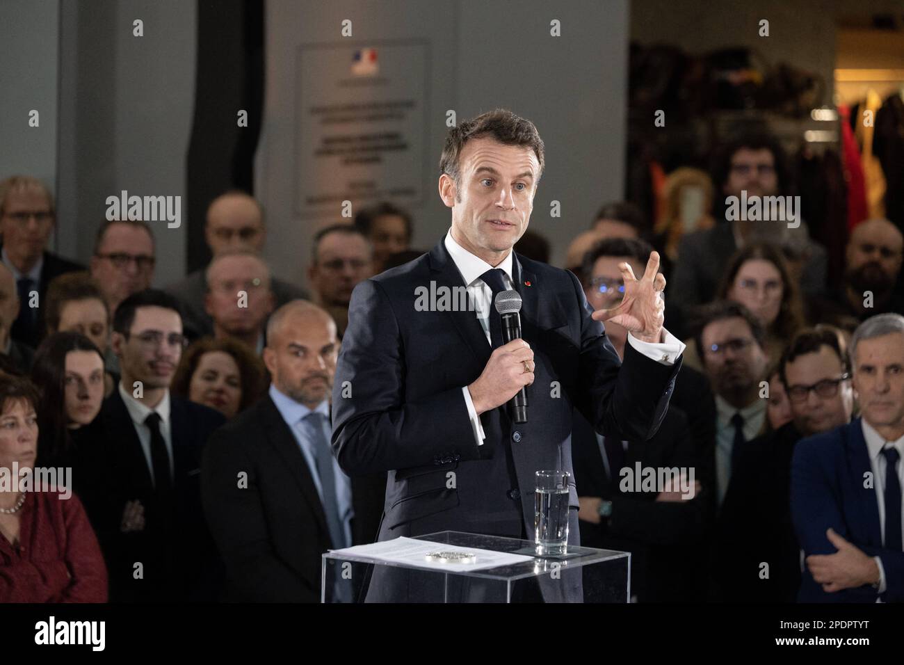 Paris, France. 14th Mar, 2023. French President Emmanuel Macron during ...