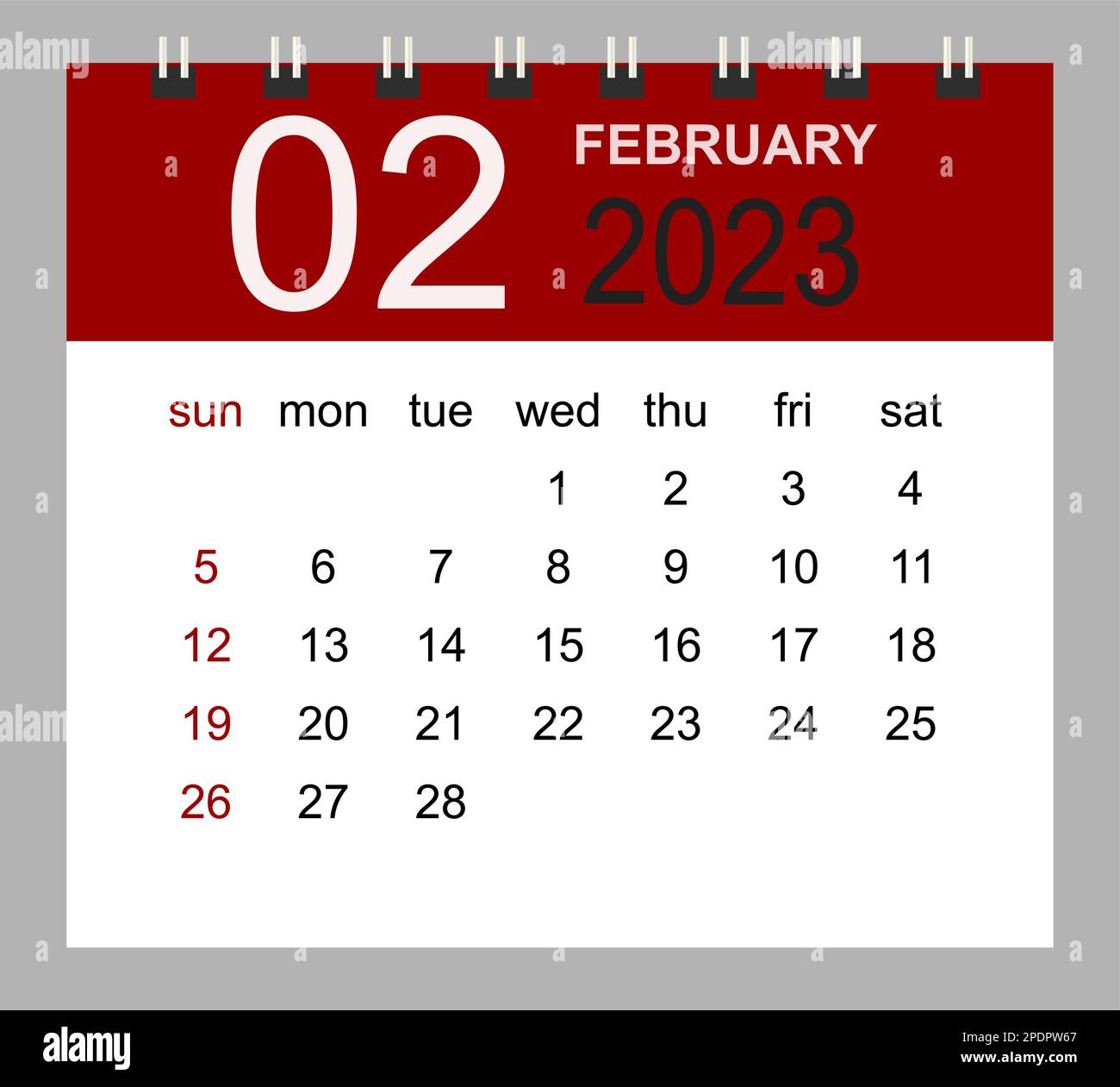 February 2023. Vector monthly calendar template 2023 year in simple ...