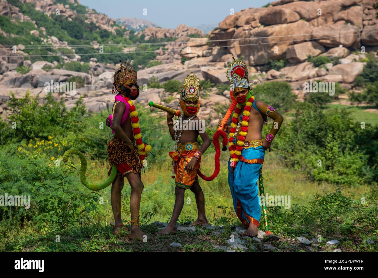 Hampi, Karnataka, India - Oct 31 2022: Children enacting scenes form ...