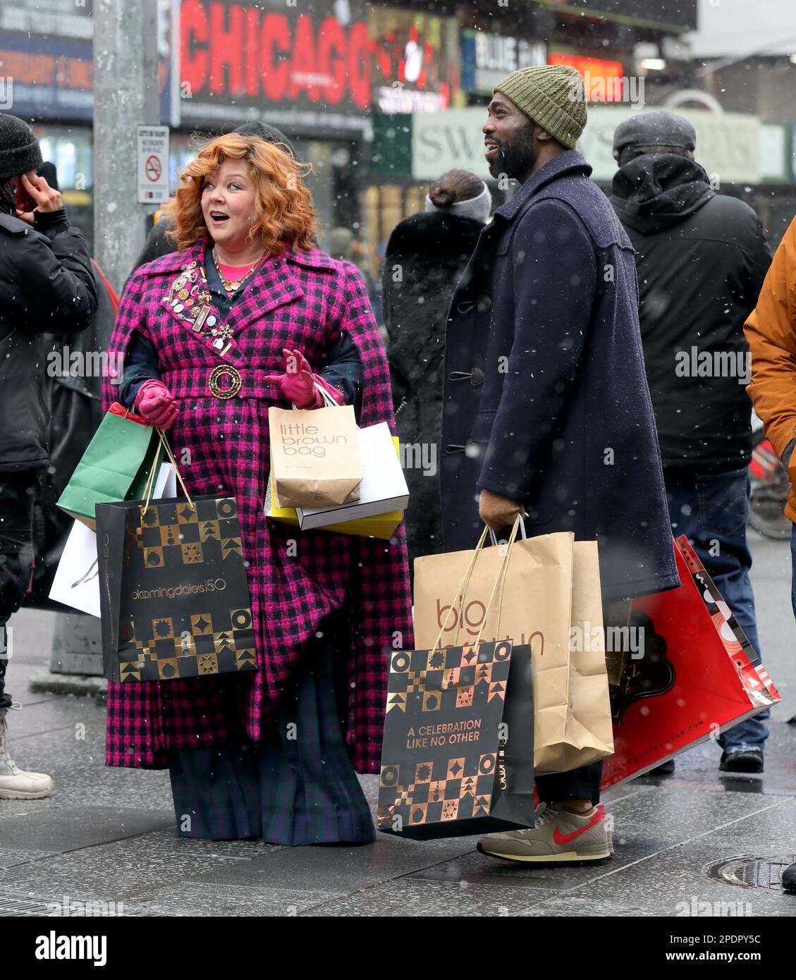 Melissa McCarthy and Paapa Essiedu pictured filming at the 'Bernard and The Genie' set in Times ...