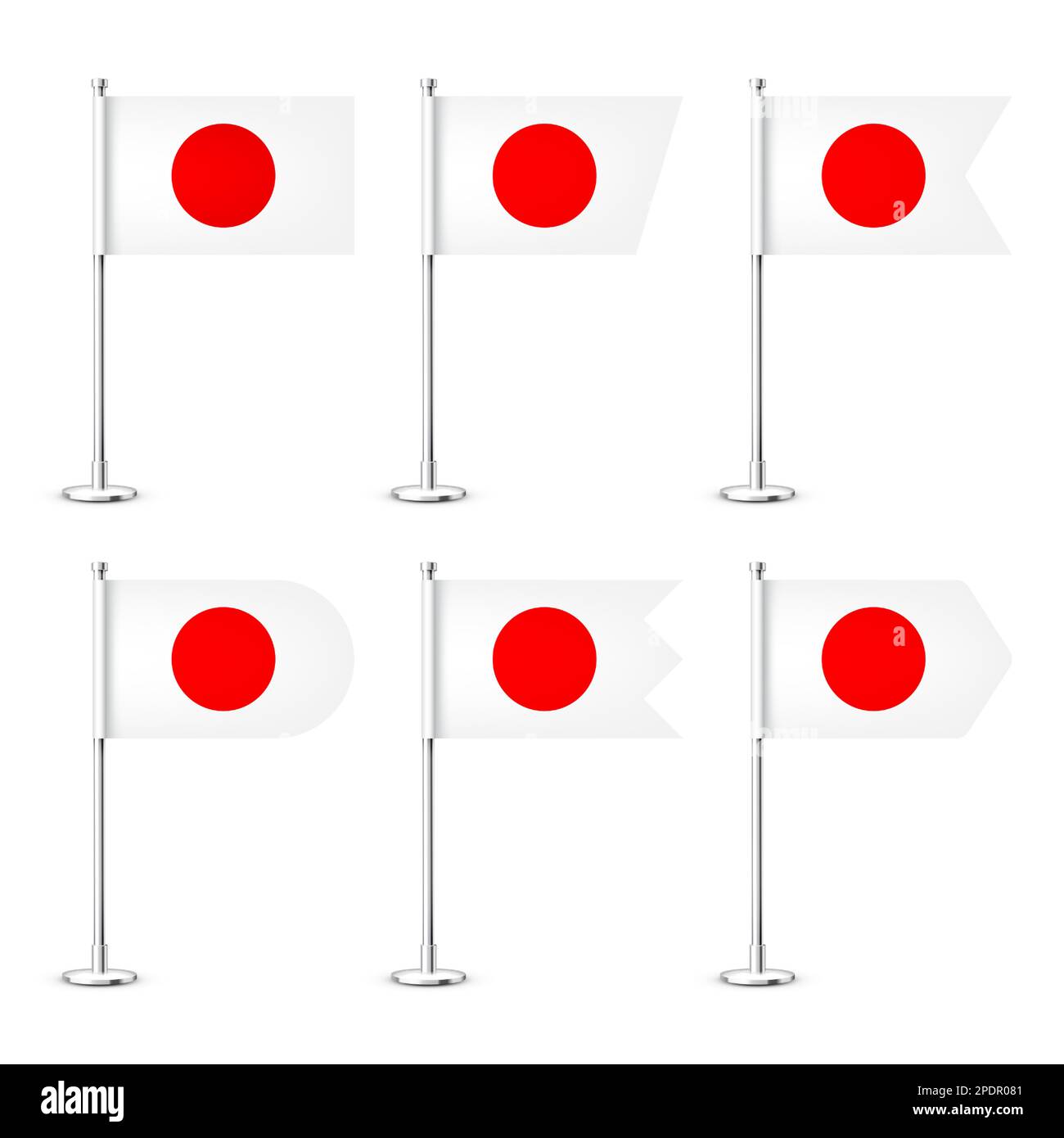 Realistic various Japanese table flags on a chrome steel pole. Souvenir ...