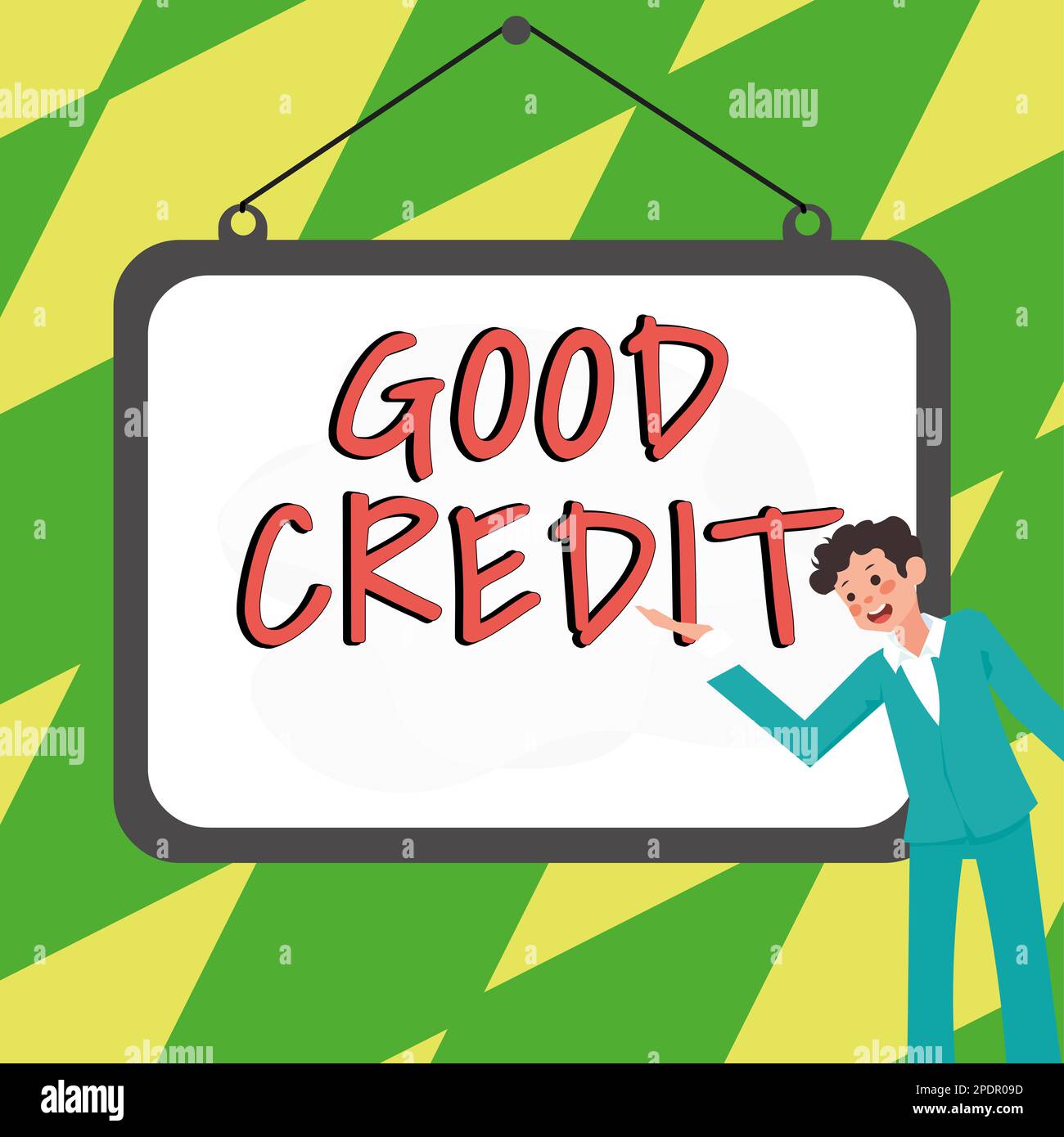 Text caption presenting Good Credit. Conceptual photo borrower has a ...