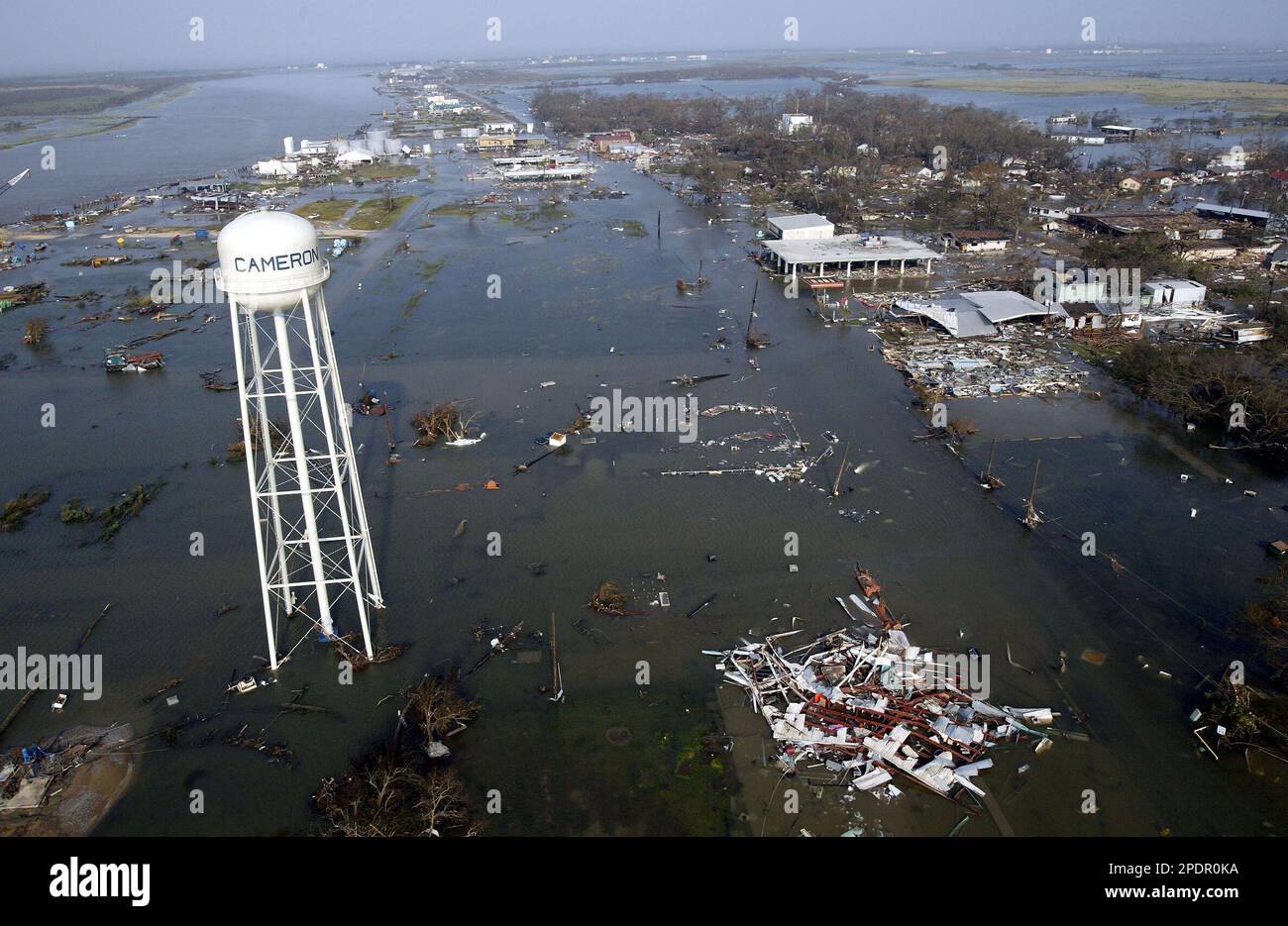 The city of Cameron is covered in floodwaters in the aftermath of ...