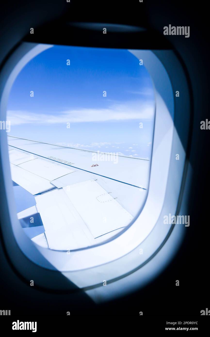 sky and wing of the plane ,plane wing or airplane window Stock Photo ...