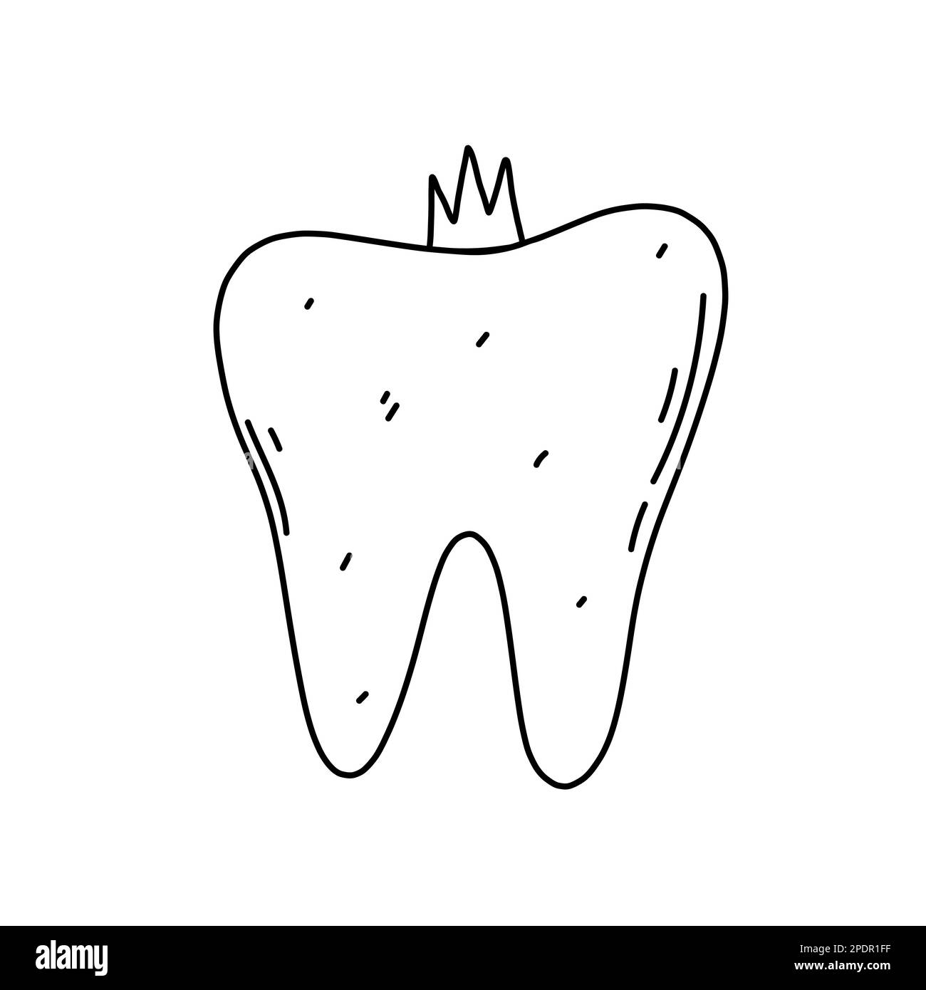 Cute tooth with a crown. Hand drawn doodle vector illustration isolated ...