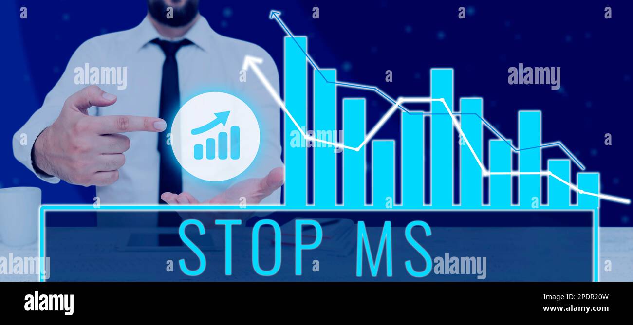 Hand writing sign Stop Ms. Concept meaning prevent disease marked by ...