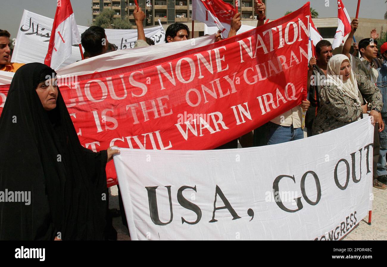 Members of the Iraqi Freedom Congress, stage an anti-war protest in ...