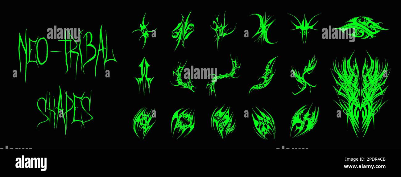 Acid Neo-tribal shapes. Collection of abstract elements in gothic style ...