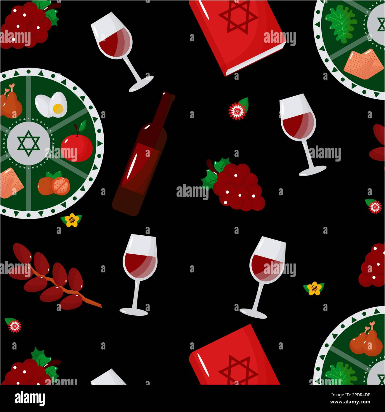 Pattern Jewish holiday Passover, Pesach. Black background. Vector ...