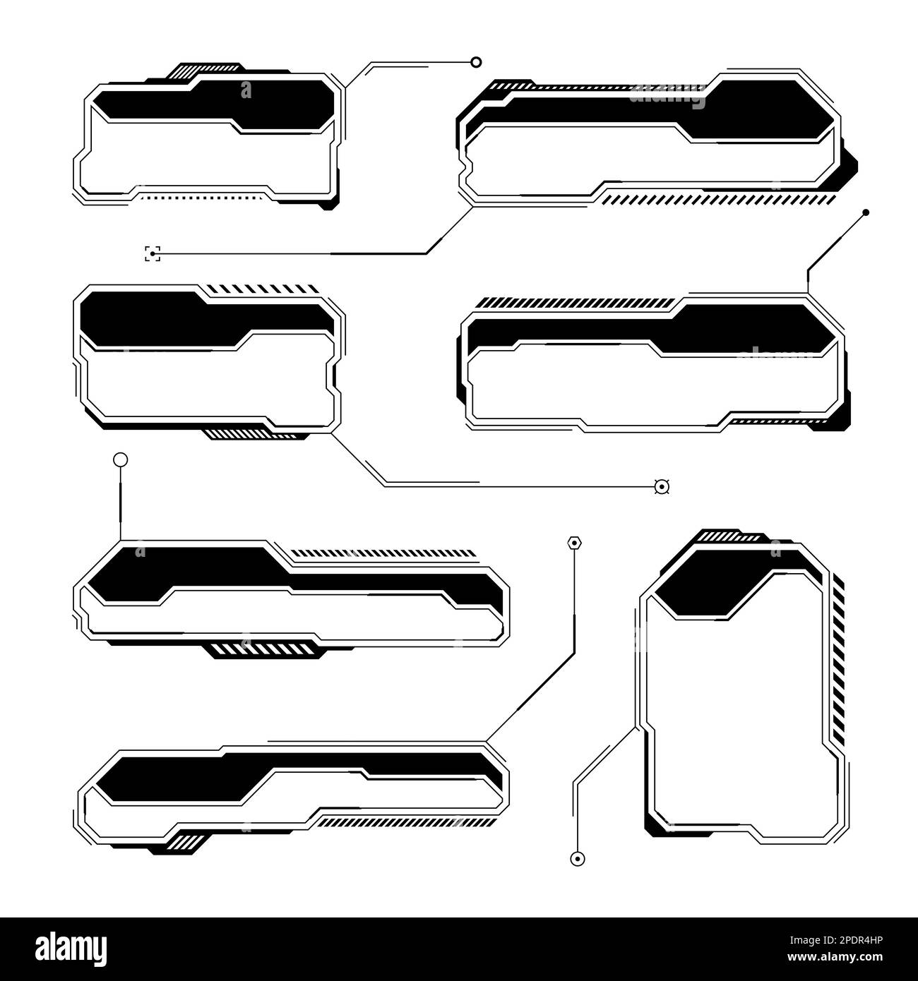 Black futuristic HUD or UI elements. Sci-fi user interface text boxes ...