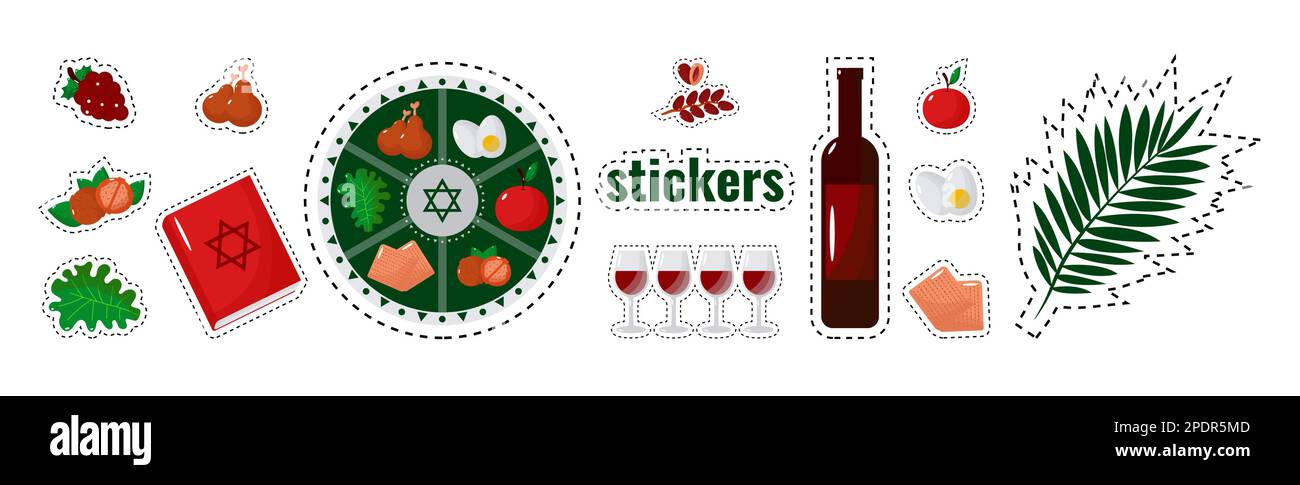 Stickers Jewish holiday Passover, Pesach, traditional icons and symbols ...