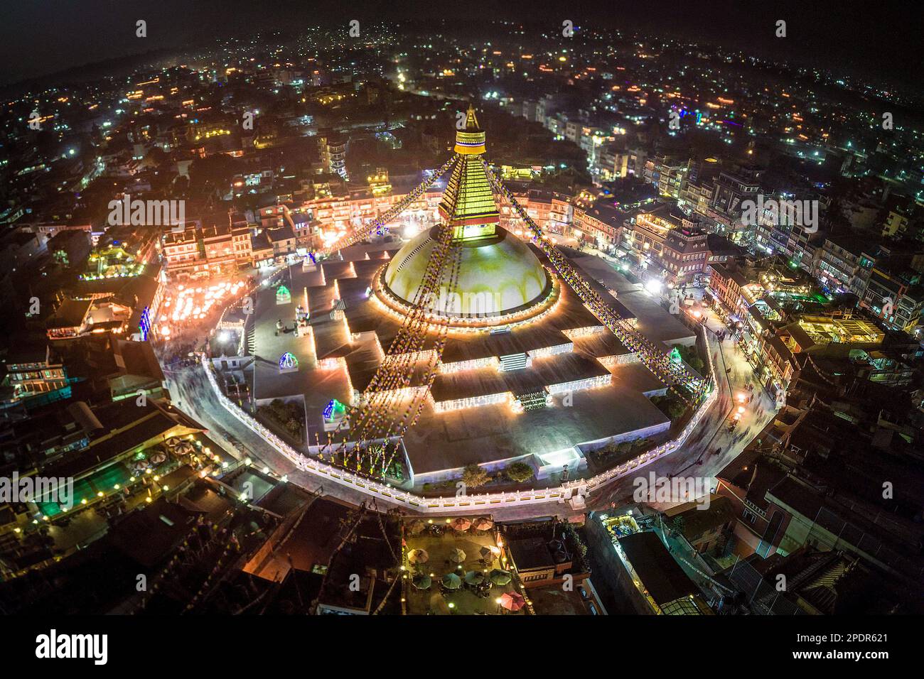 Bouddhanath Stupa. Night photo. Nepal. Kathmandu. The festival of fire ...