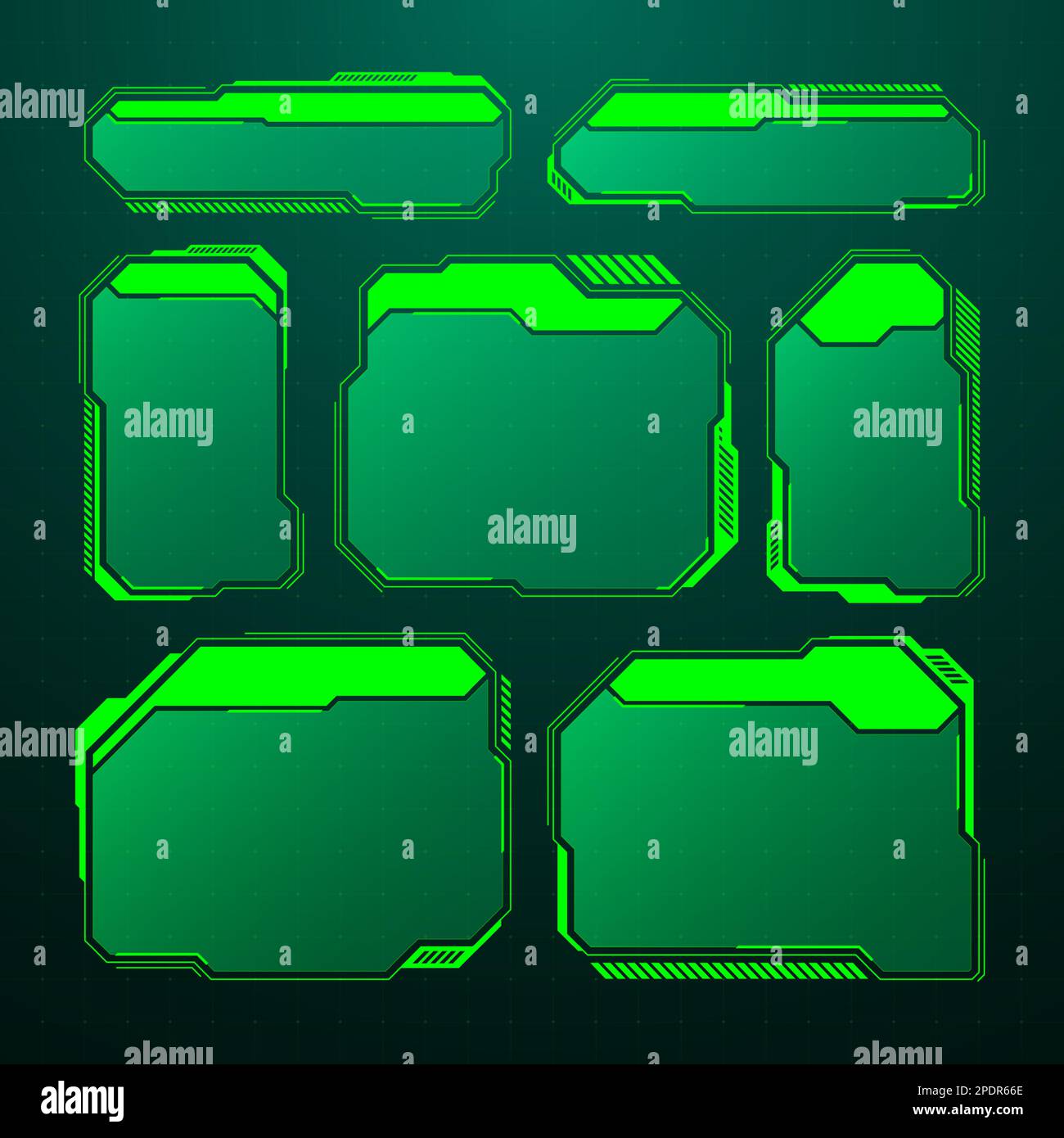 Green futuristic HUD, UI elements. Sci-fi user interface text boxes ...