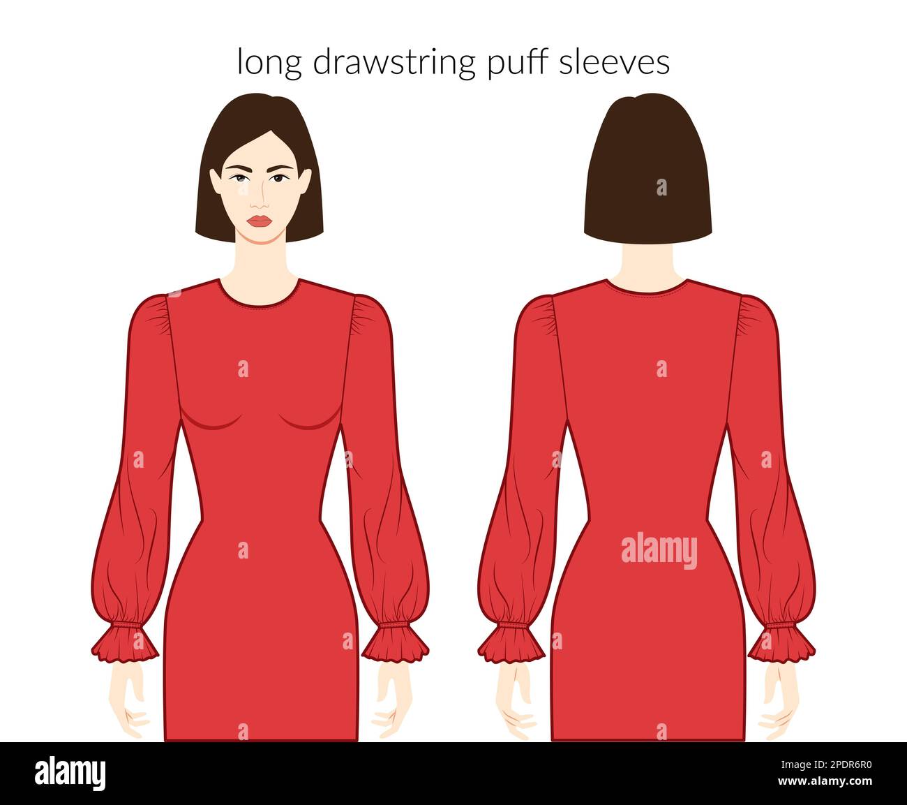 Drawstring puff sleeves long length clothes character beautiful lady in ...