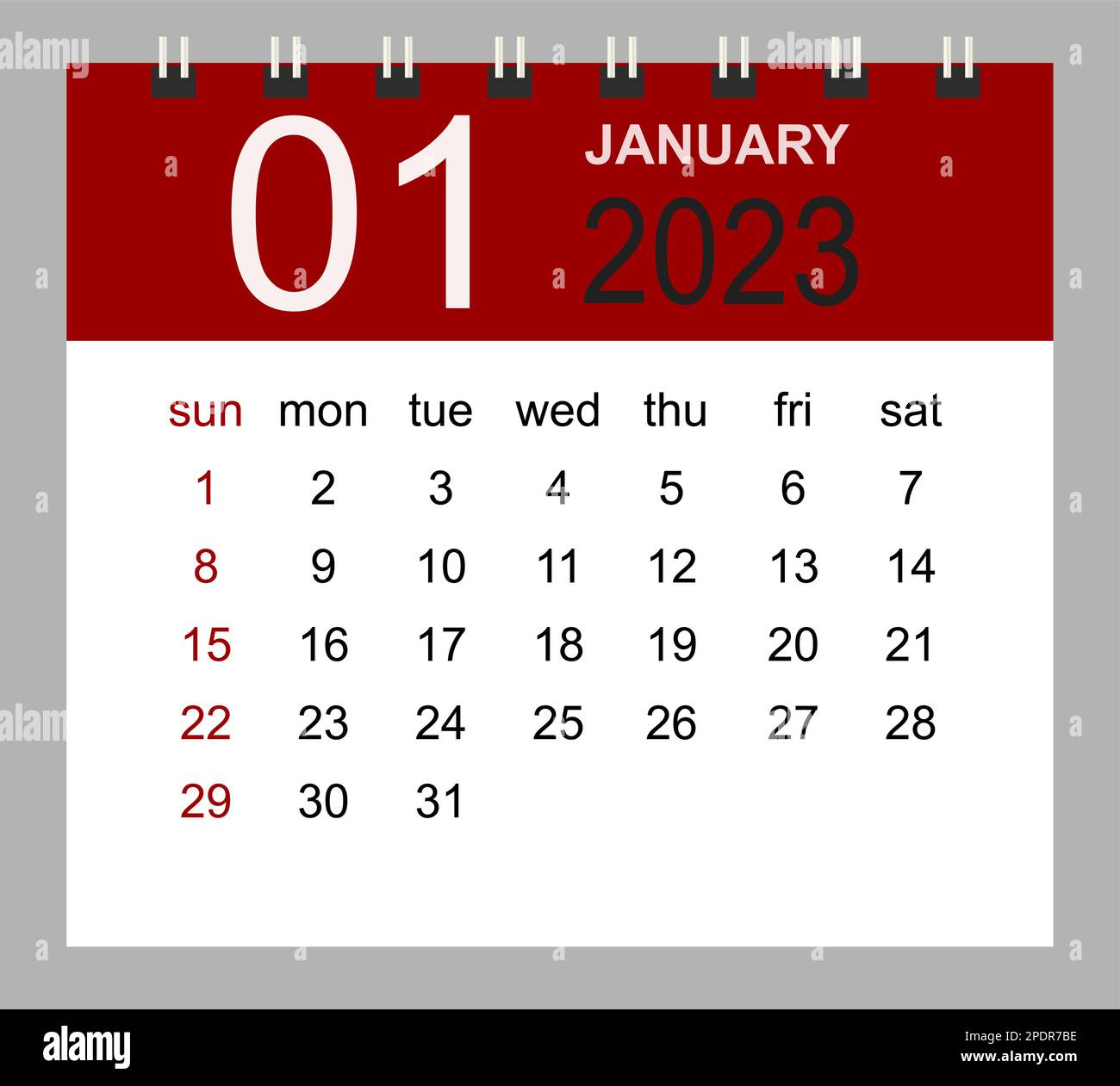 January 2023. Vector monthly calendar template 2023 year in simple ...
