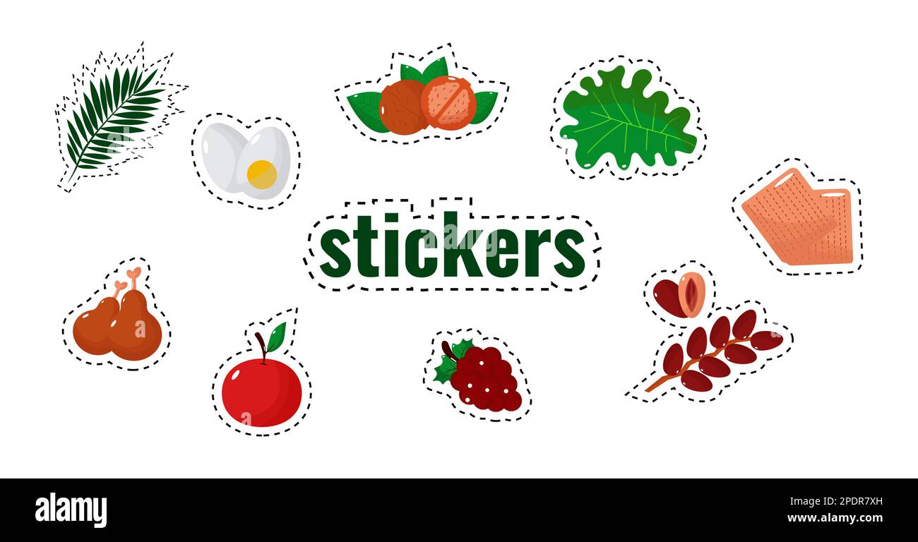Stickers Jewish holiday Passover, Pesach, traditional icons and symbols ...