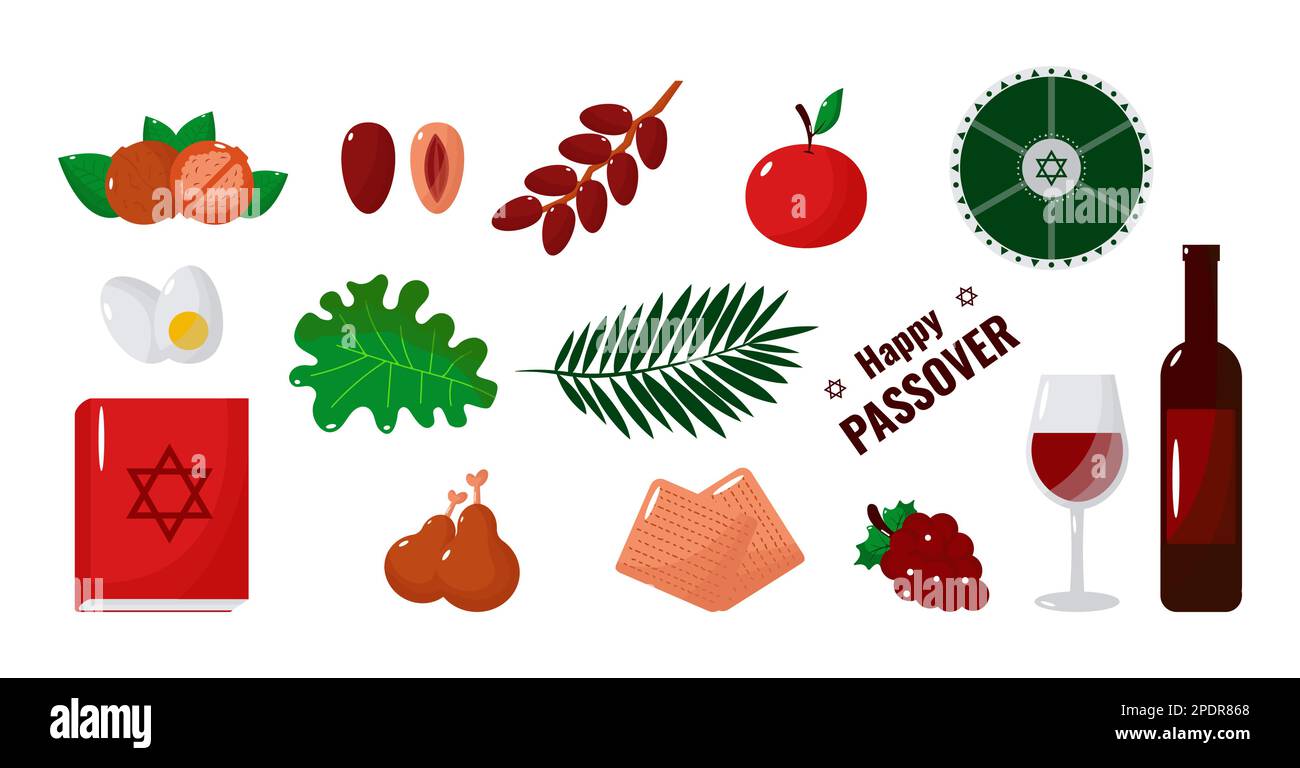 Jewish holiday Passover set, Pesach collection, traditional icons and ...