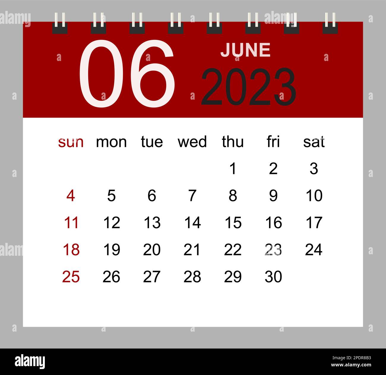 June 2023. Vector monthly calendar template 2023 year in simple style ...