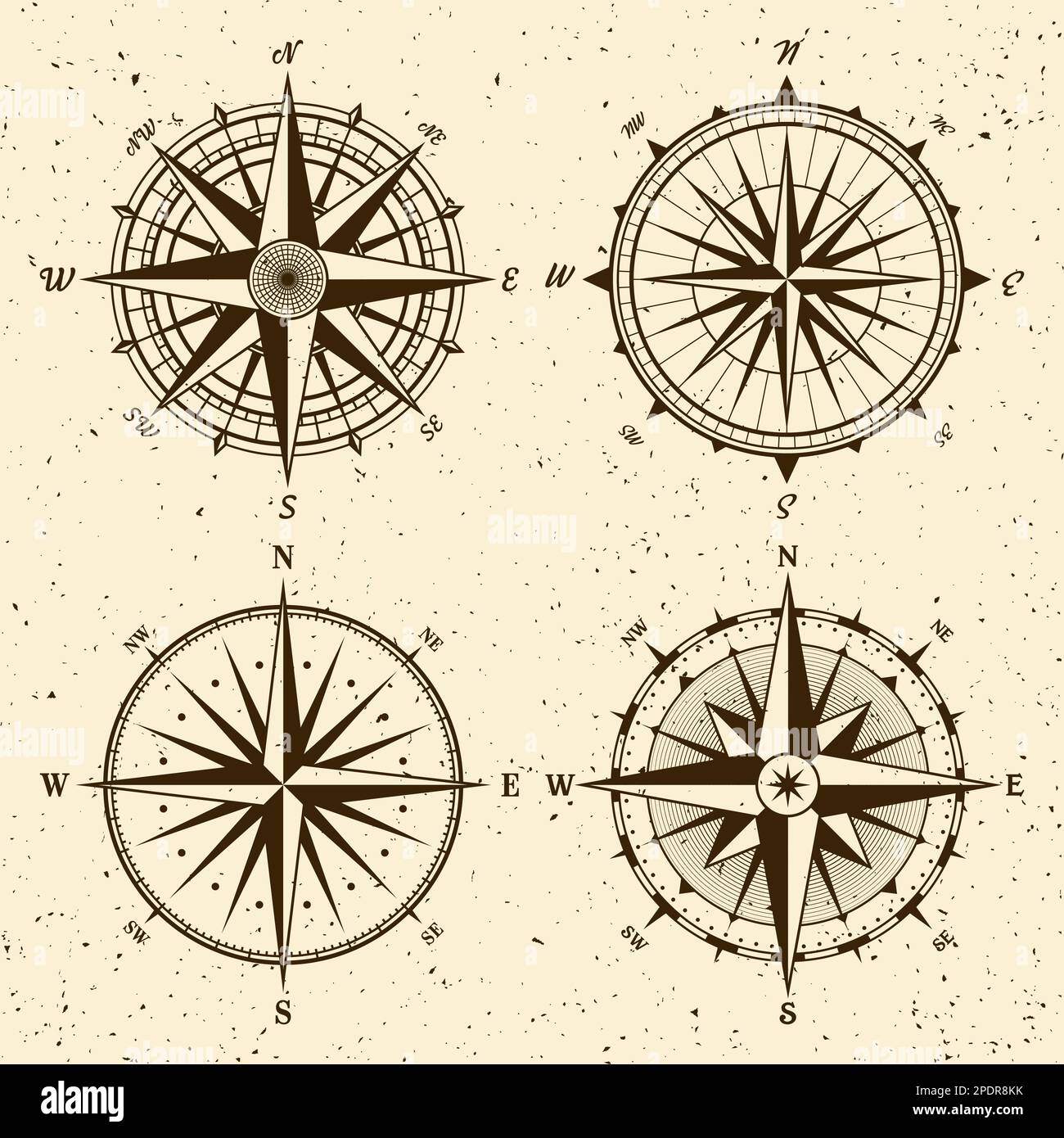 Vintage marine wind rose, nautical chart. Monochrome navigational ...