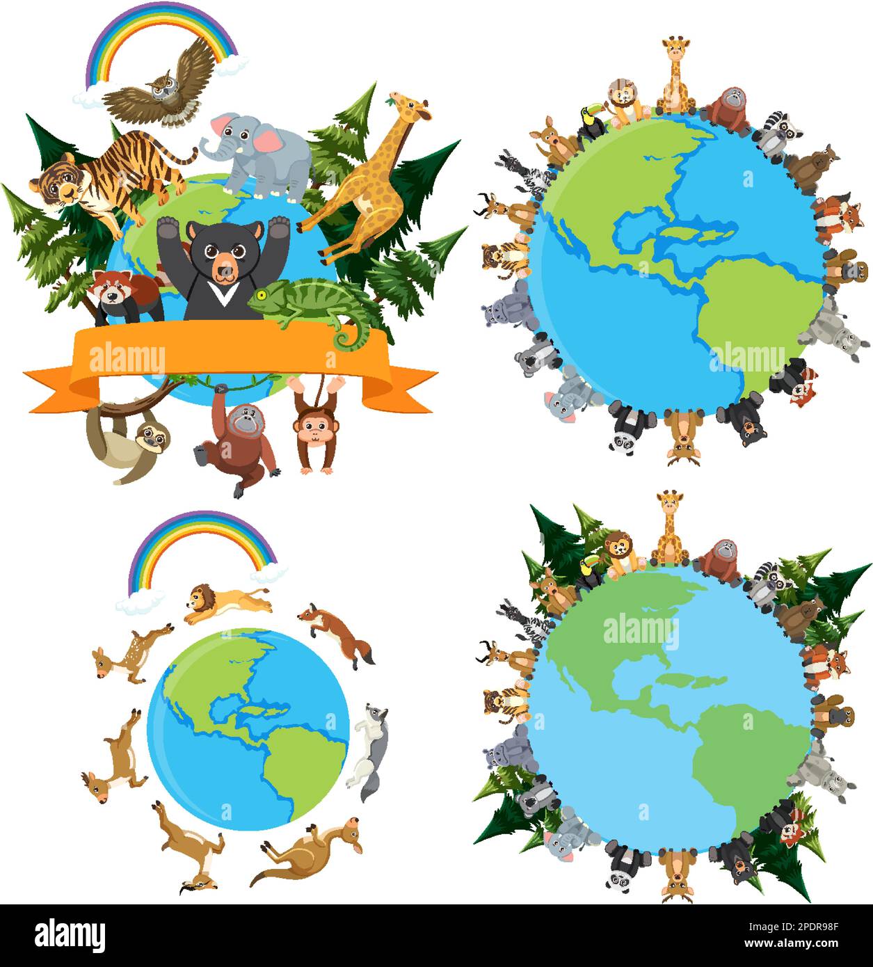 Save the world and animal cartoon logo illustration Stock Vector Image ...