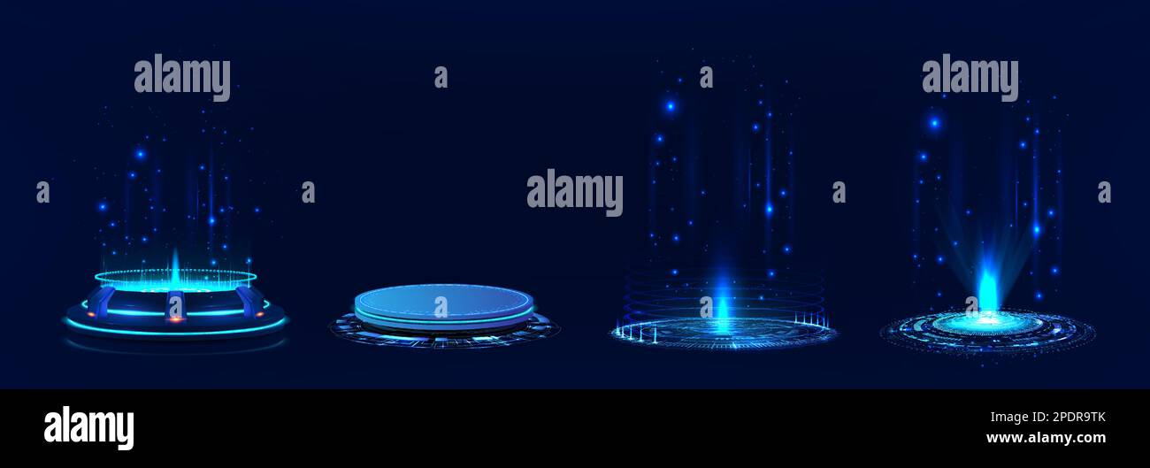 Fantastic circle portals, teleport, circle holograms with light and ...