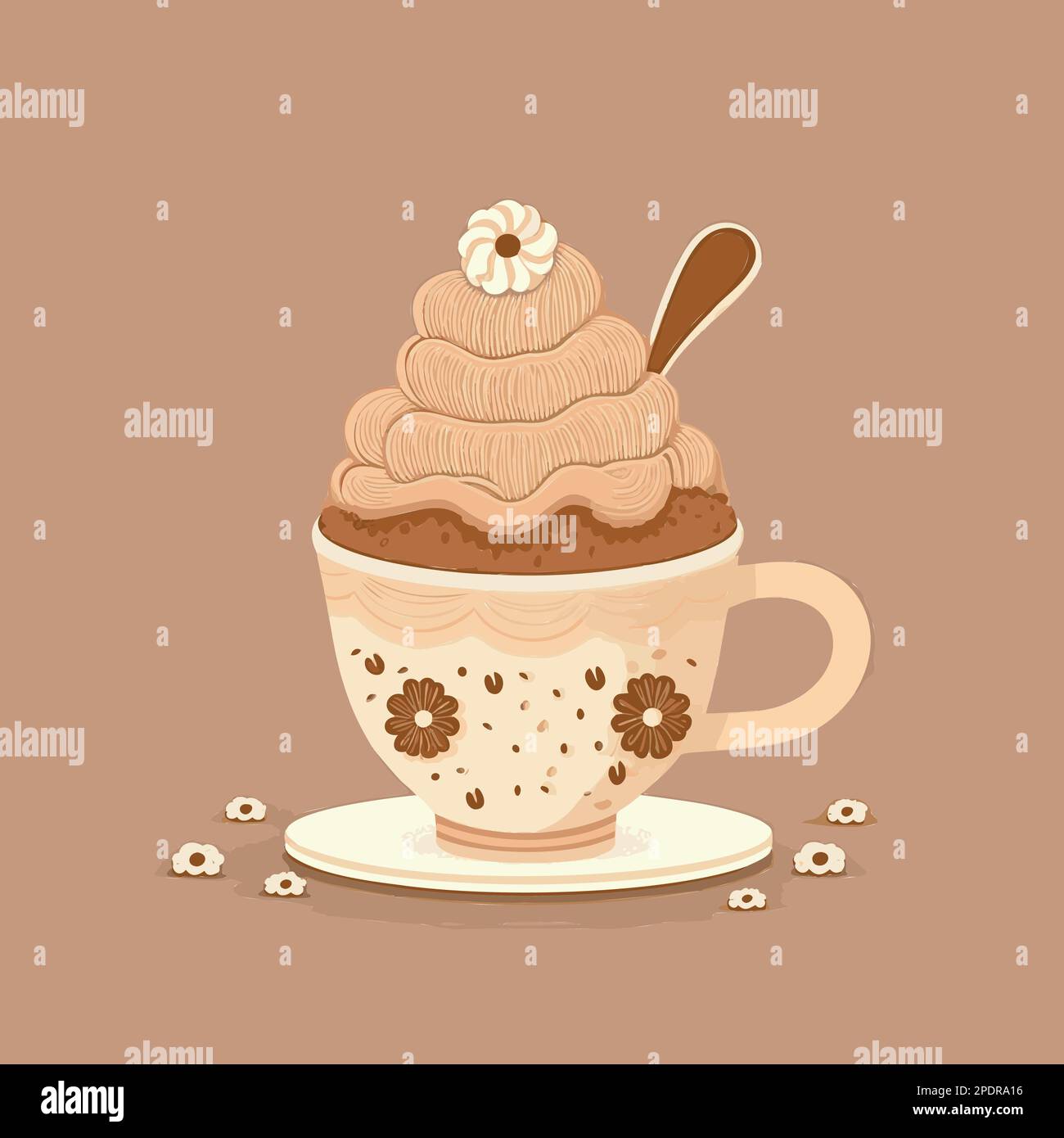 Flat cartoon illustration of cute beautiful glass cup of coffee drink ...
