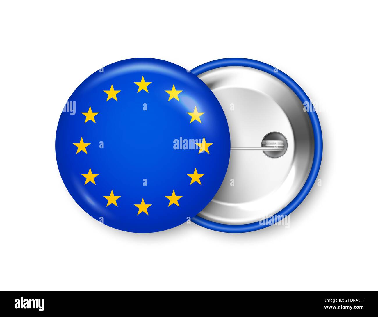 Realistic button badge with printed European flag. Souvenir from Europe ...